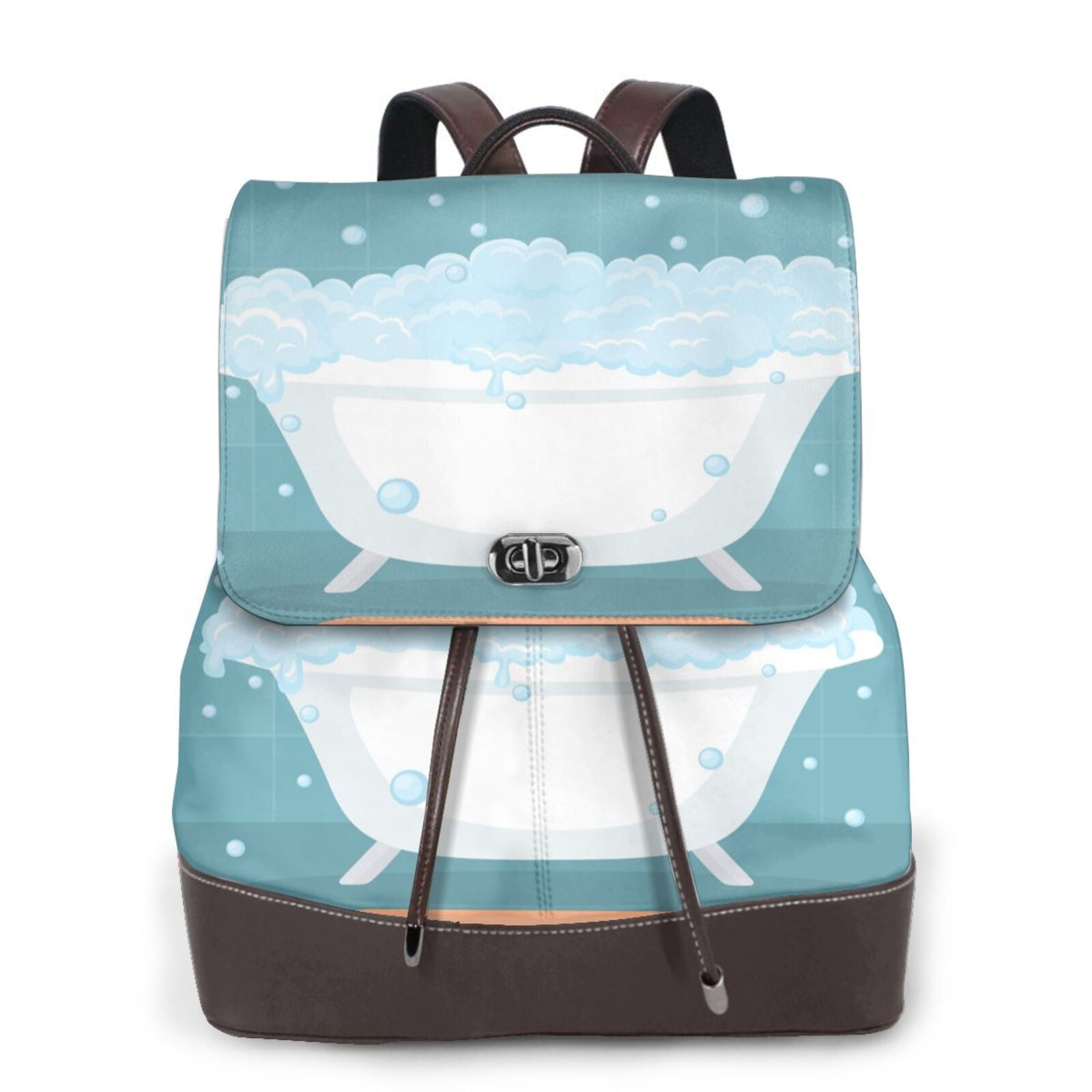 Qekee Bathtub with Soap Bubbles Print Leather Backpack Purse for Women,Ladies Travel Fashion ...