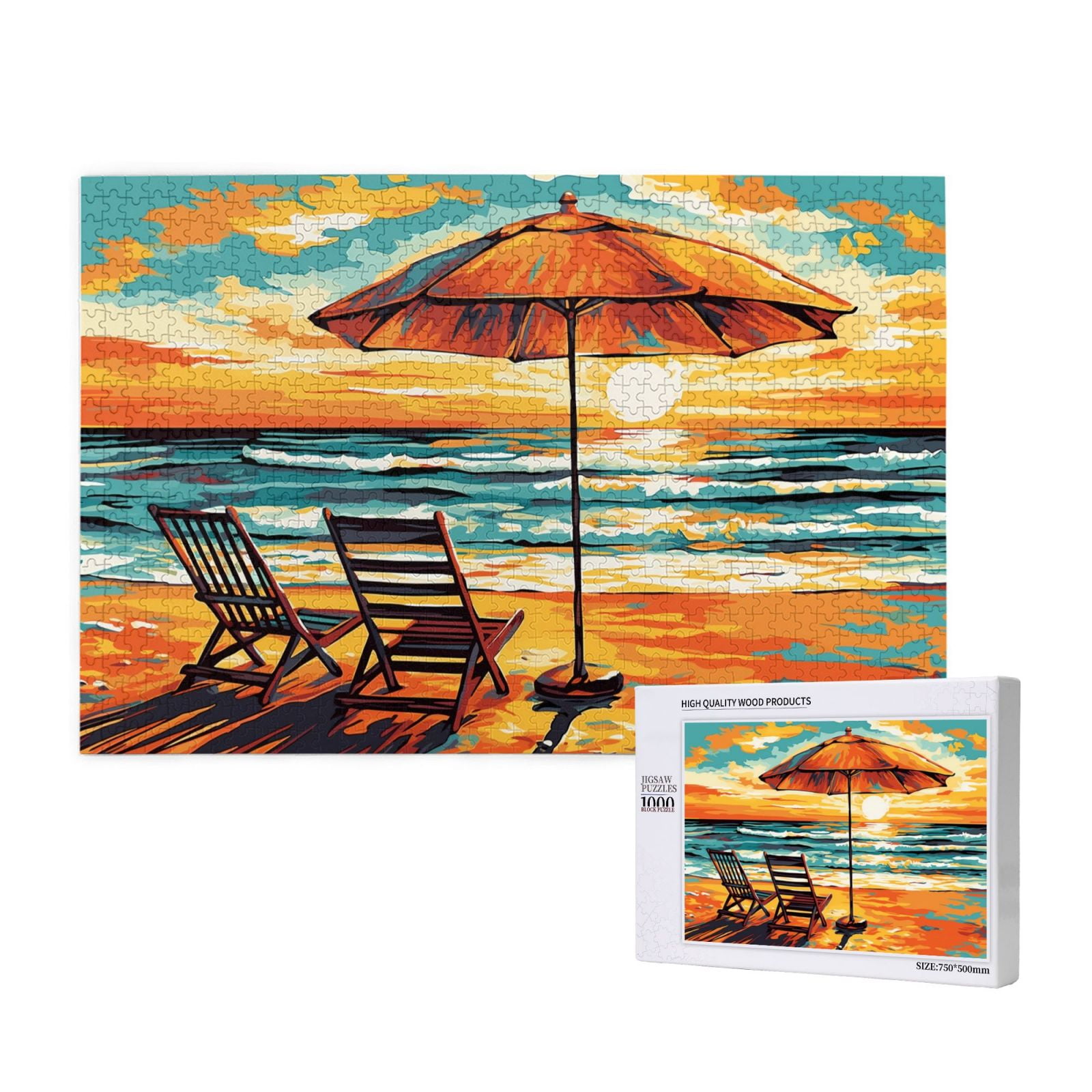 Qekee Beach Umbrella Sunset Print 1000-Piece Jigsaw Puzzles, Puzzles ...