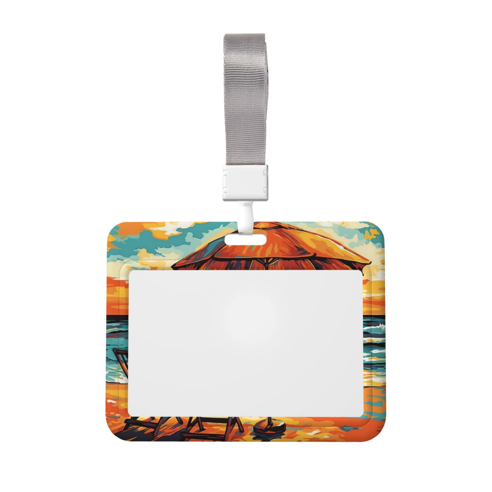 Qekee Beach Umbrella Sunset Print Card Badge Holder,Clear Name Tag ID ...