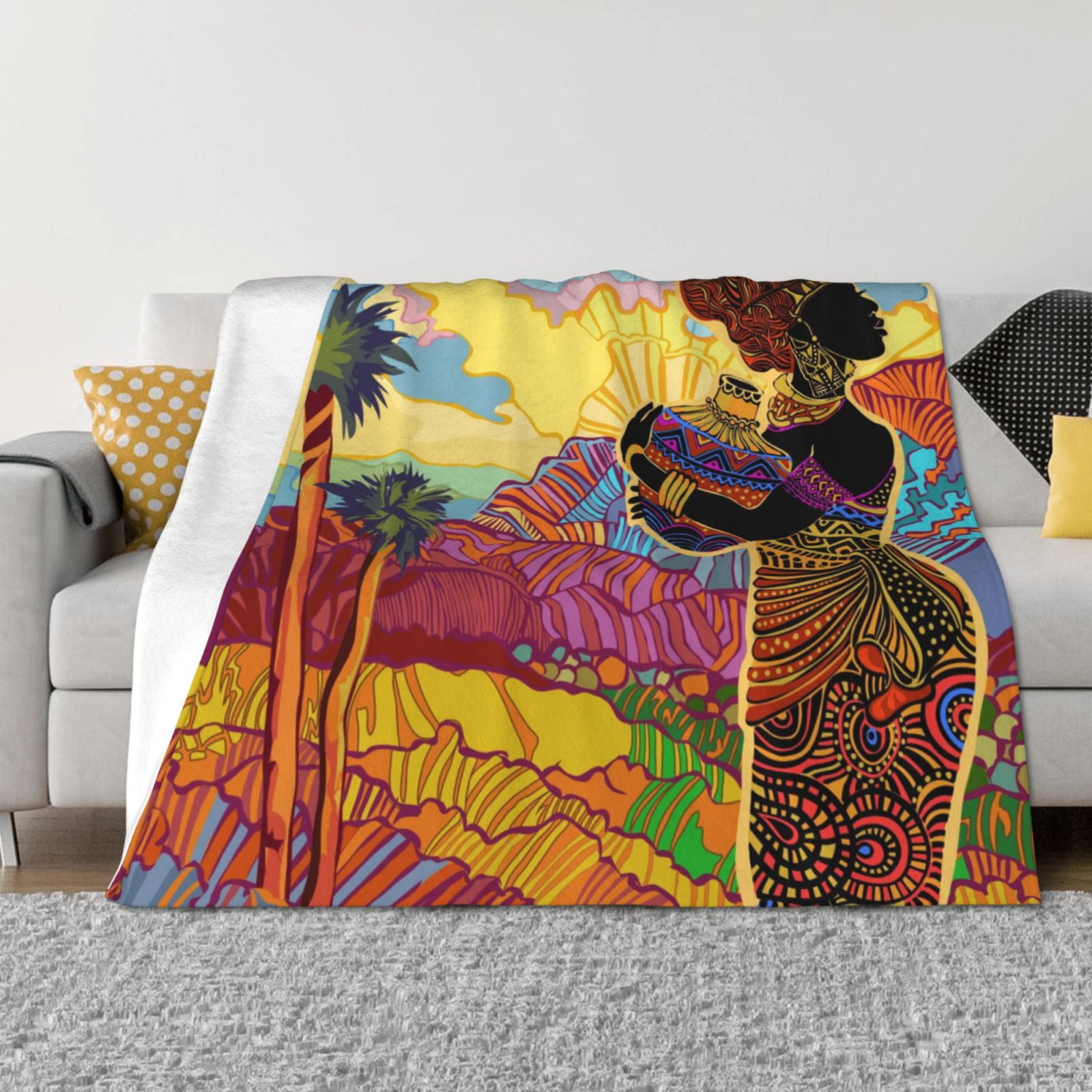 Qekee Beautiful African Woman print Throw Blanket, Cotton Flannel Home ...