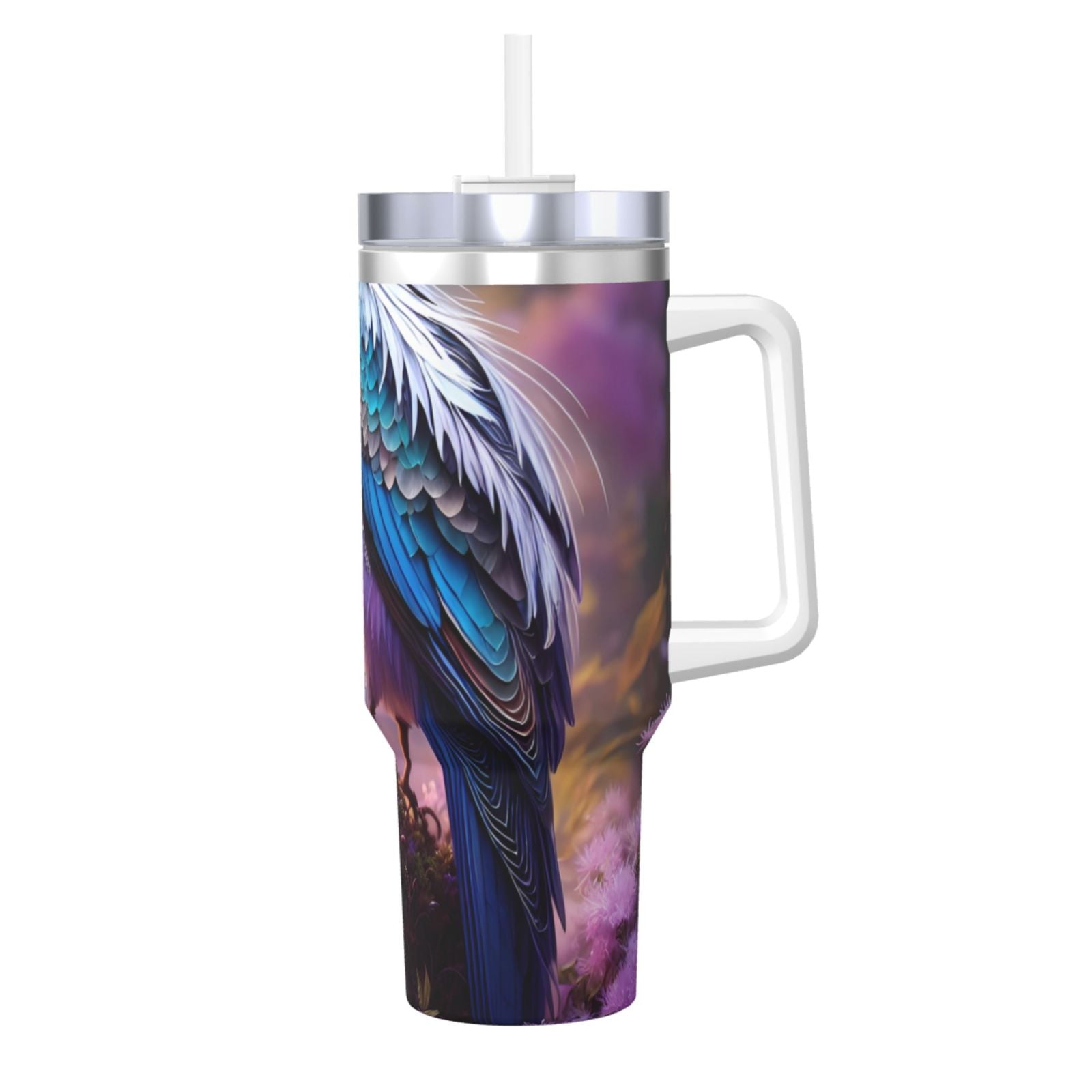 Qekee Beautiful Flower Blue Bird Print 40 OZ Large Capacity Ice Bully ...
