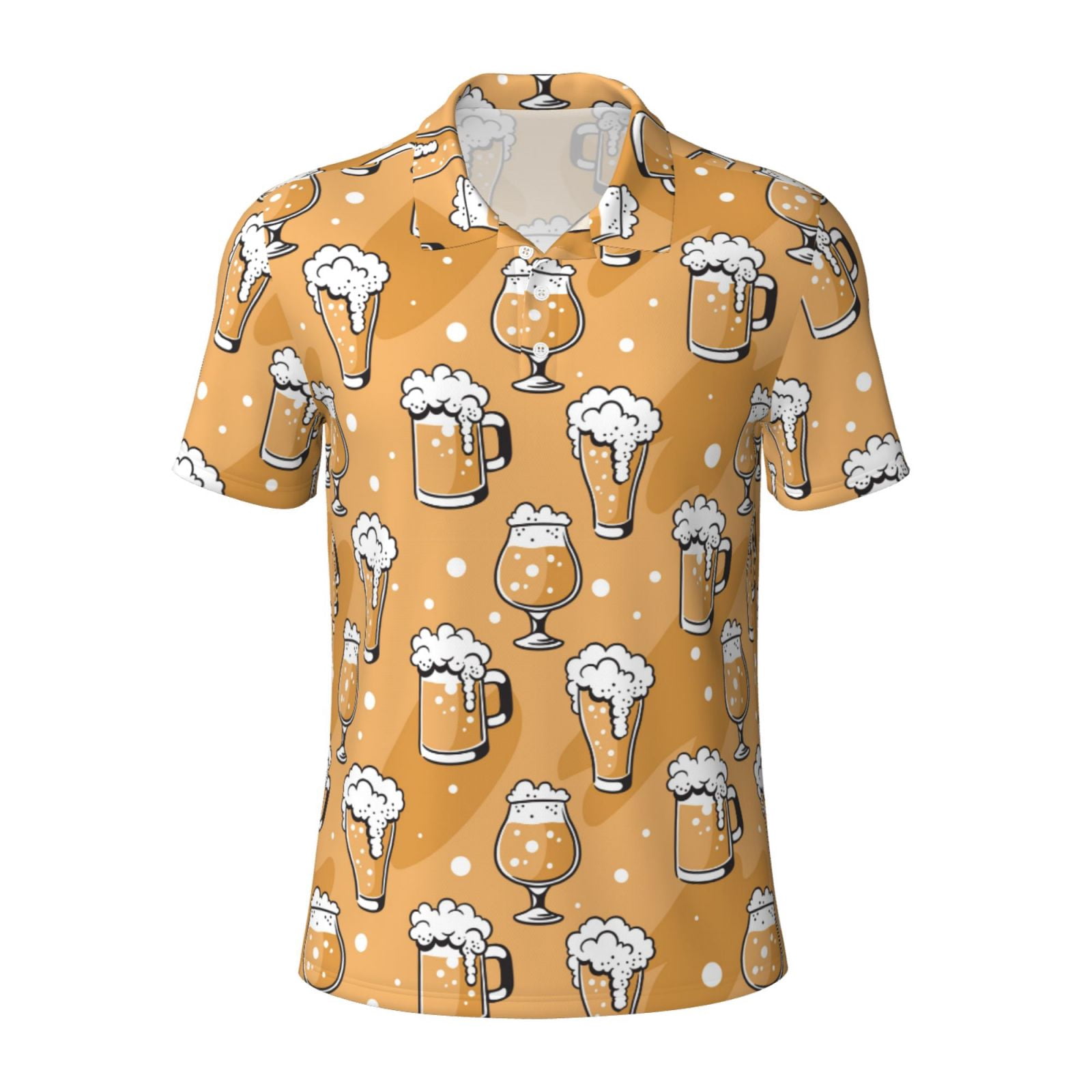 Qekee Beer In Glasses for Mens Polo Shirts Casual Short Sleeve Button ...