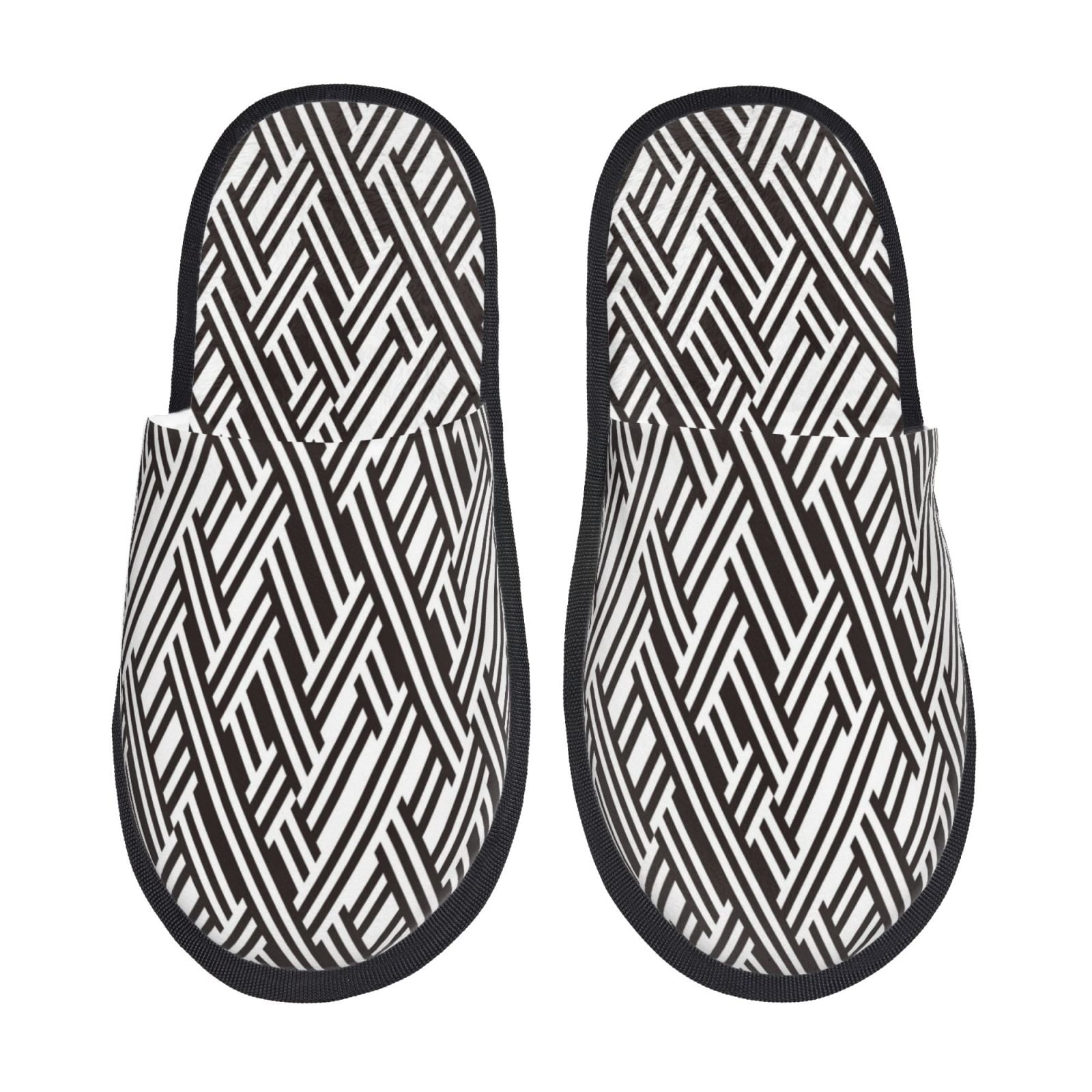 Qekee Black White Stripes print Slippers for Women and Men, Fluffy Cute ...
