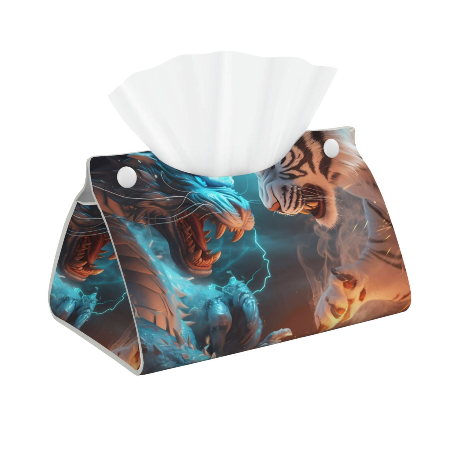 Qekee Blue Dragon And White Tiger Print Long Tissue Box Cover, Tissue ...
