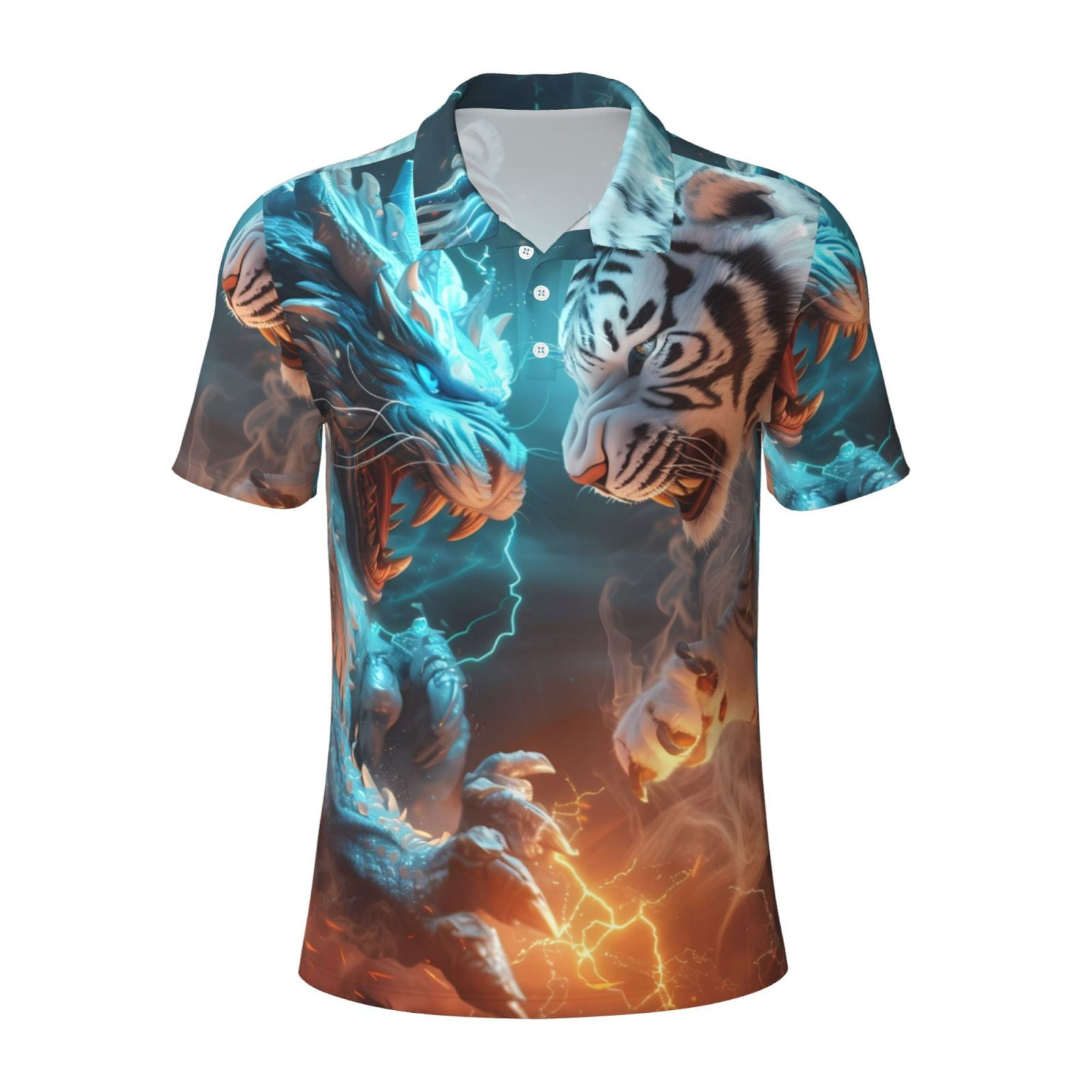 Qekee Blue Dragon And White Tiger for Mens Polo Shirts Casual Short ...