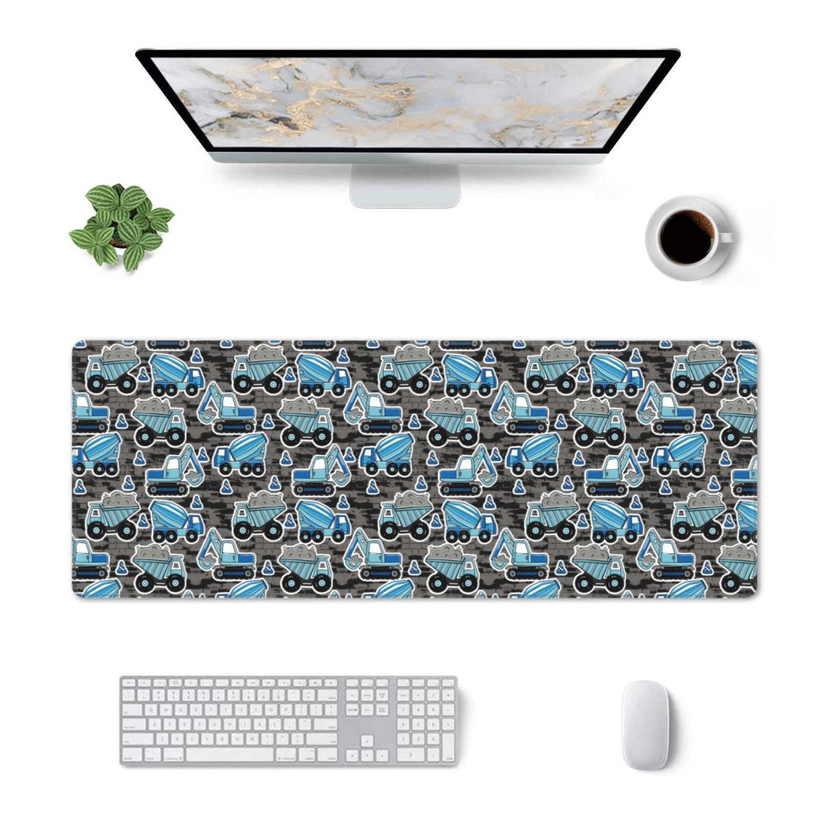 Qekee Blue Excavator Print Mouse Pad,Desk Pad Protector,Office Desk Mat ...