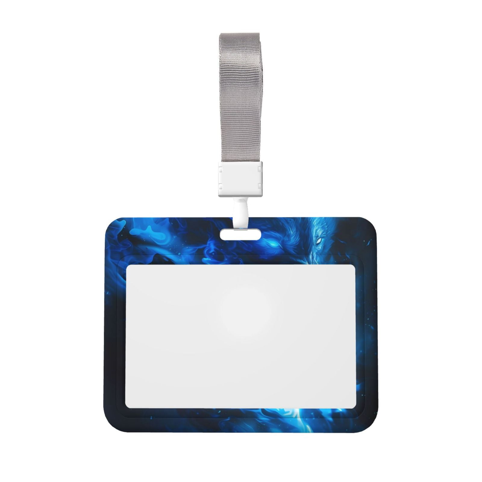 Qekee Blue Fire Cool Wolf Print Card Badge Holder,Clear Name Tag ID ...