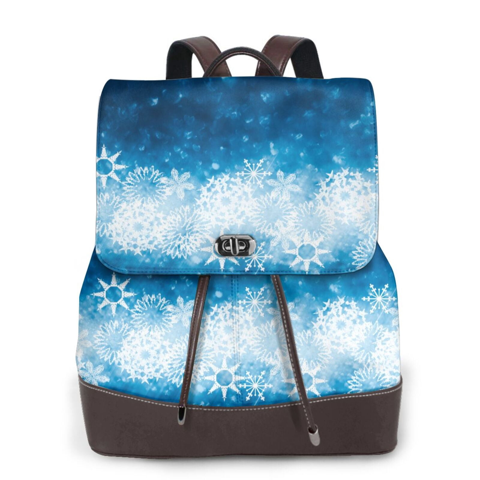 Qekee Blue Glitter Sparkles Print Leather Backpack Purse for Women ...
