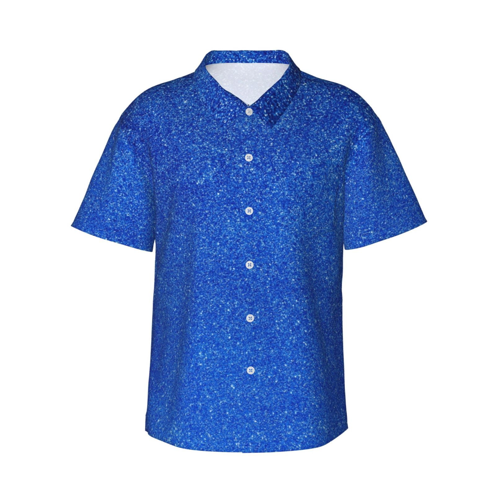 Qekee Blue Glitter print Hawaiian Shirt for Men Short Sleeve Button ...