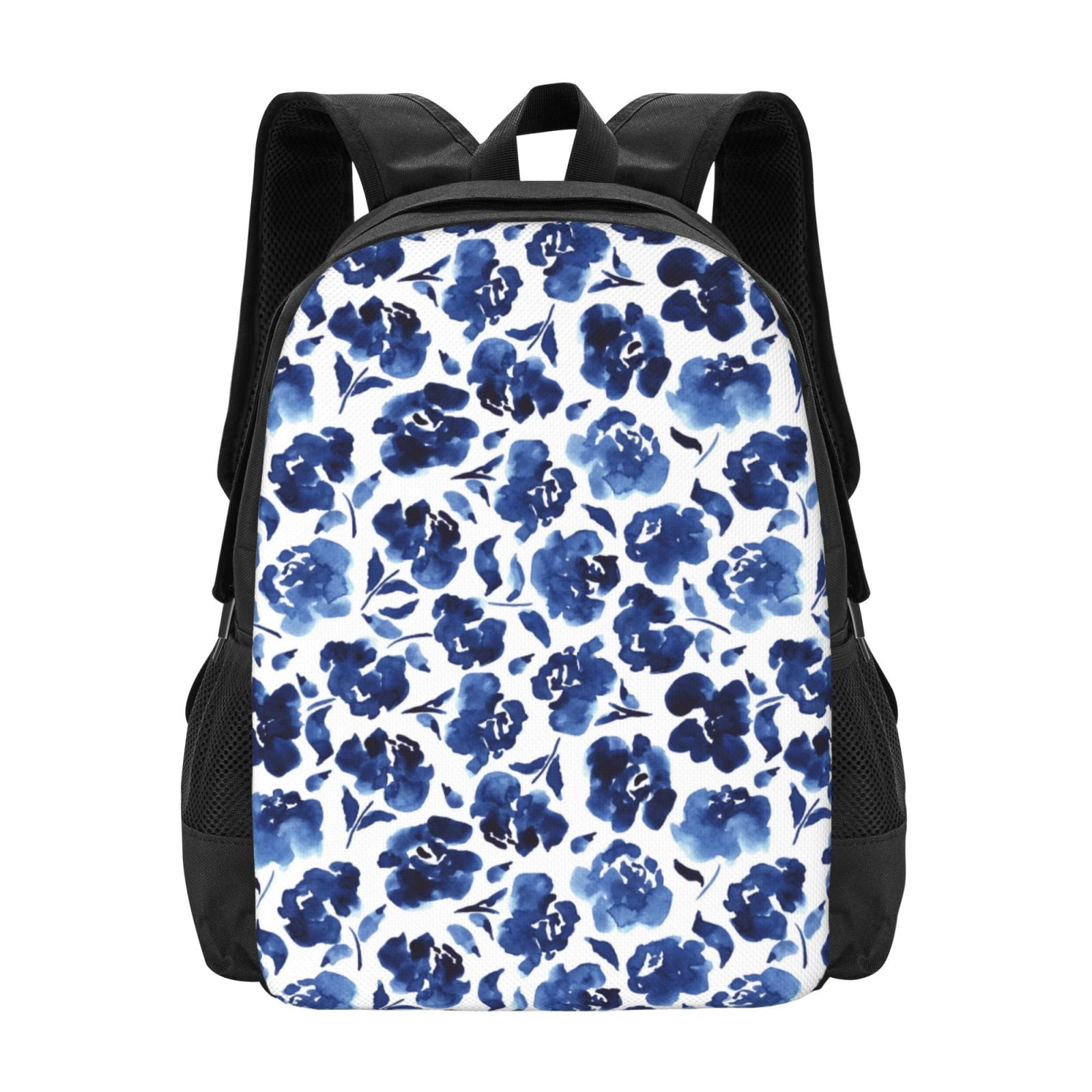 Qekee Blue Ink Flowers for Travel Laptop Backpack for womem and men ...