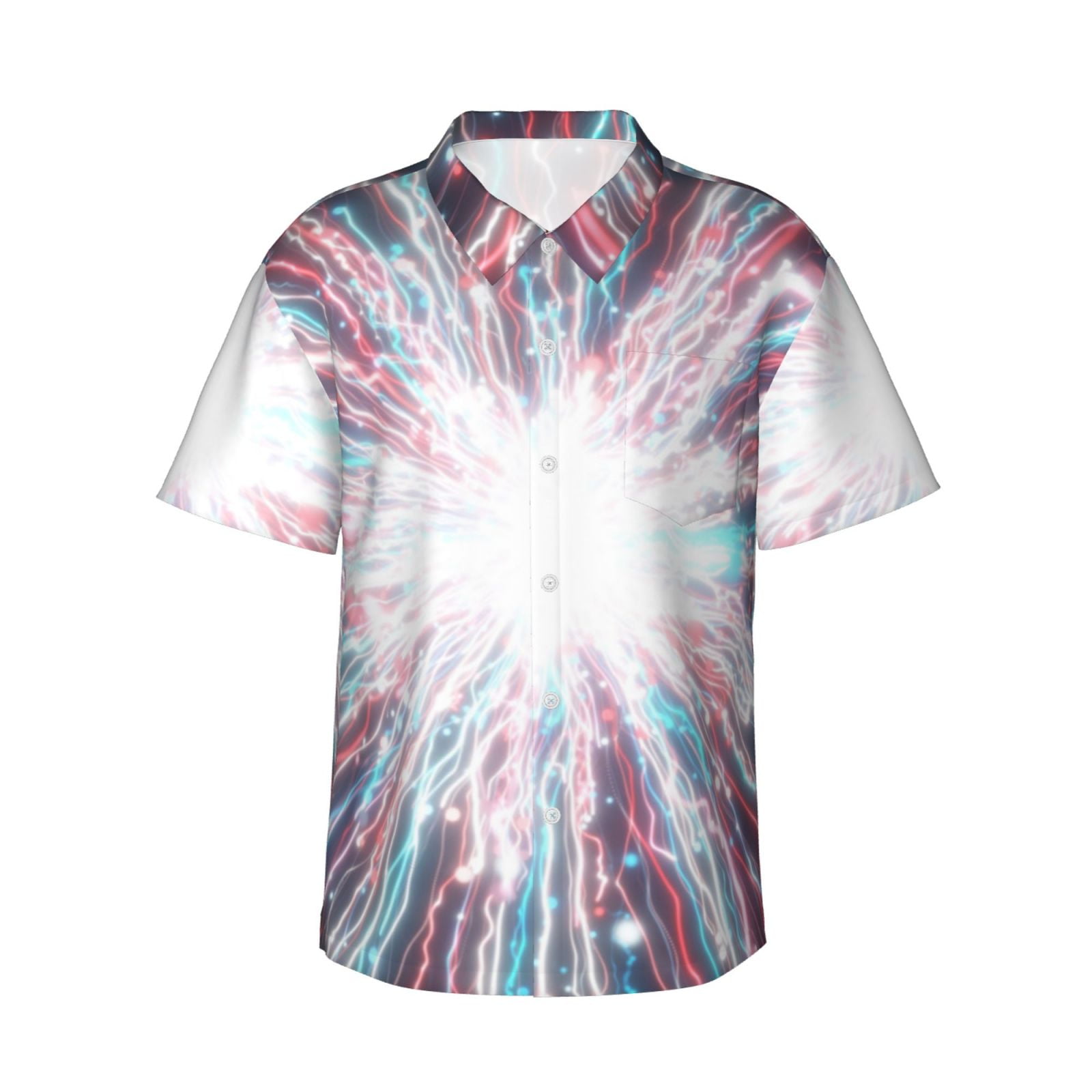 Qekee Blue Swirl Fireworks Print Hawaiian Shirt for Men Short Sleeve ...