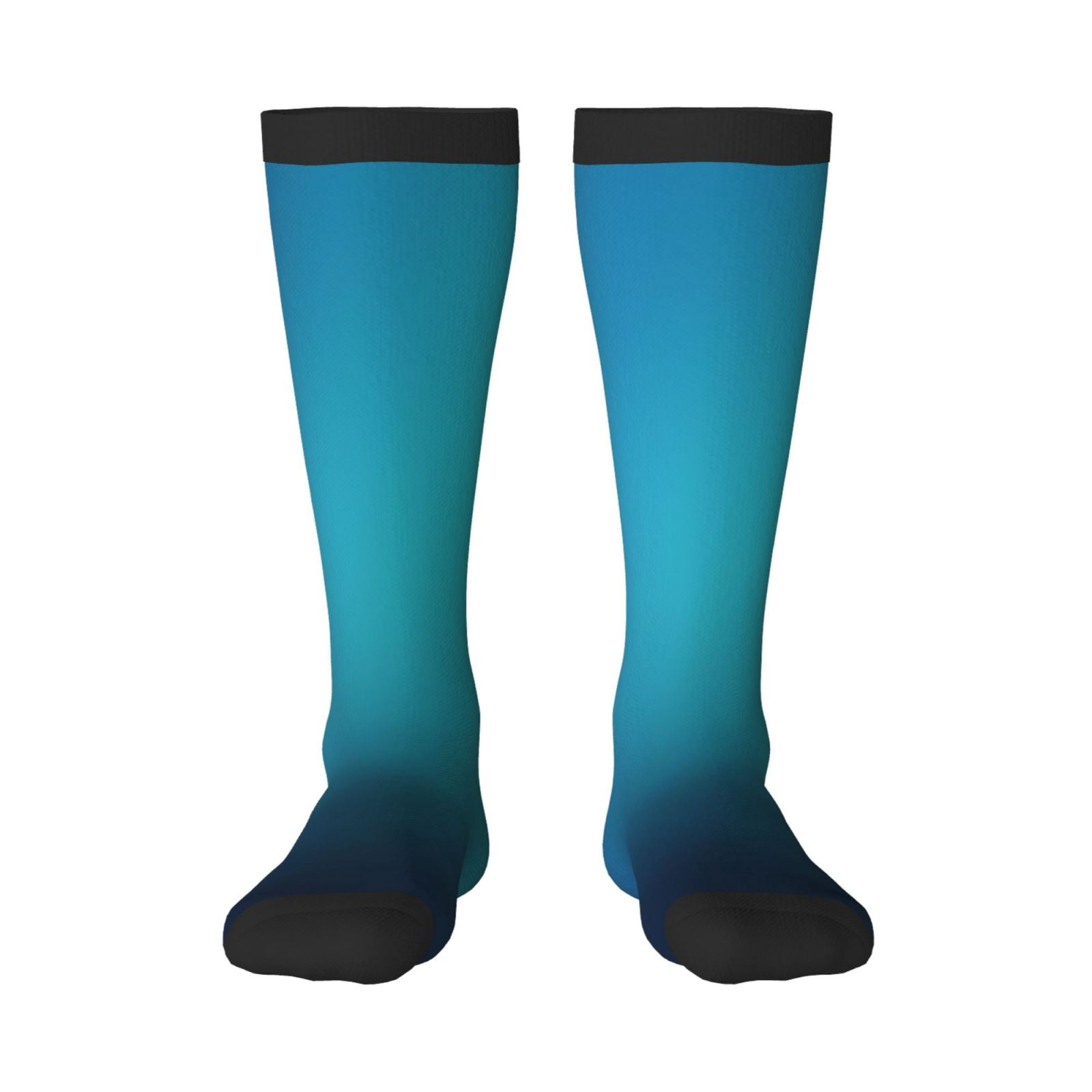 Qekee Blue to turquoise Print Thigh High Socks Long Stretchy Sock Women ...