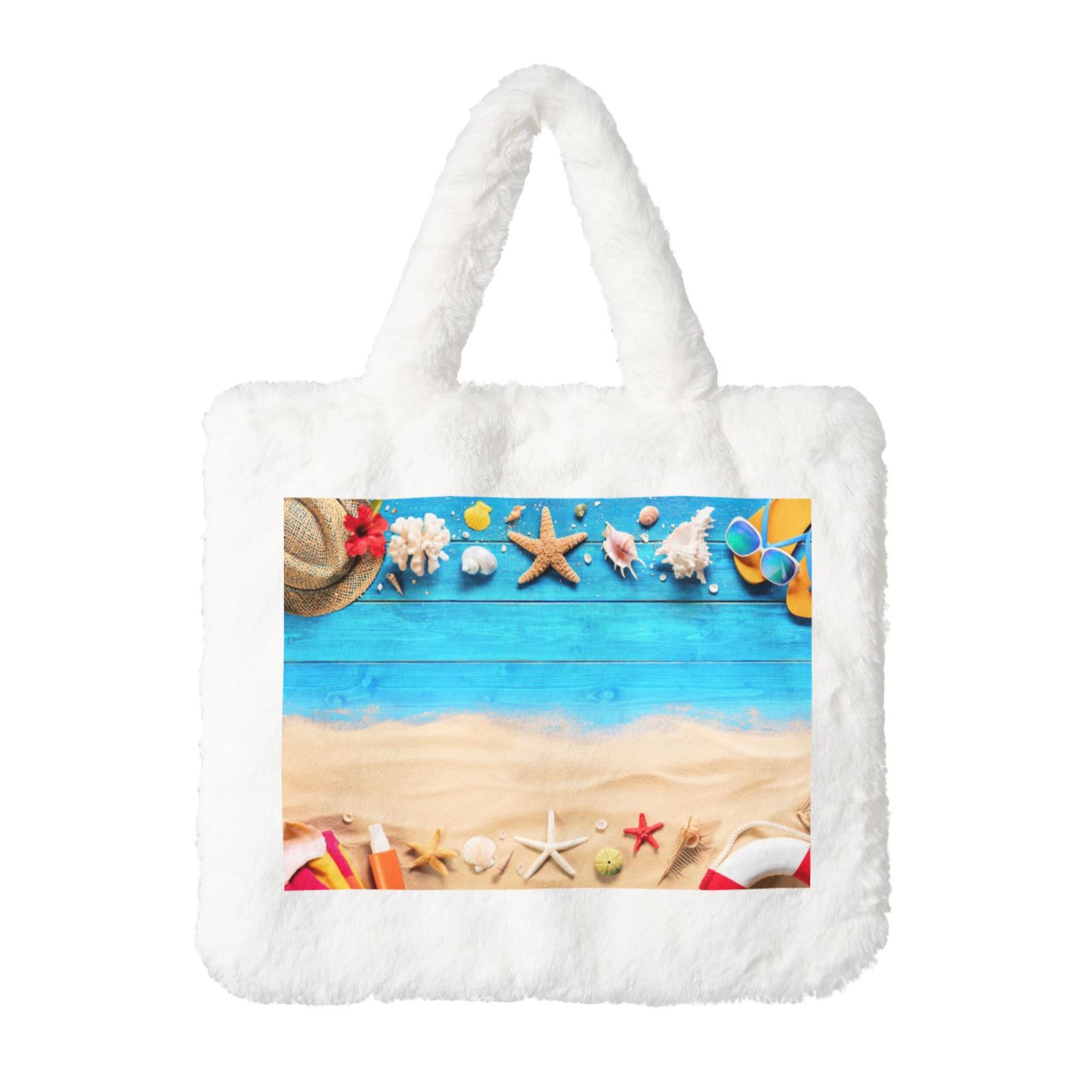 Qekee Boards and Beach Print Plush Underarm Bag, Ladies Fluffy Shoulder ...
