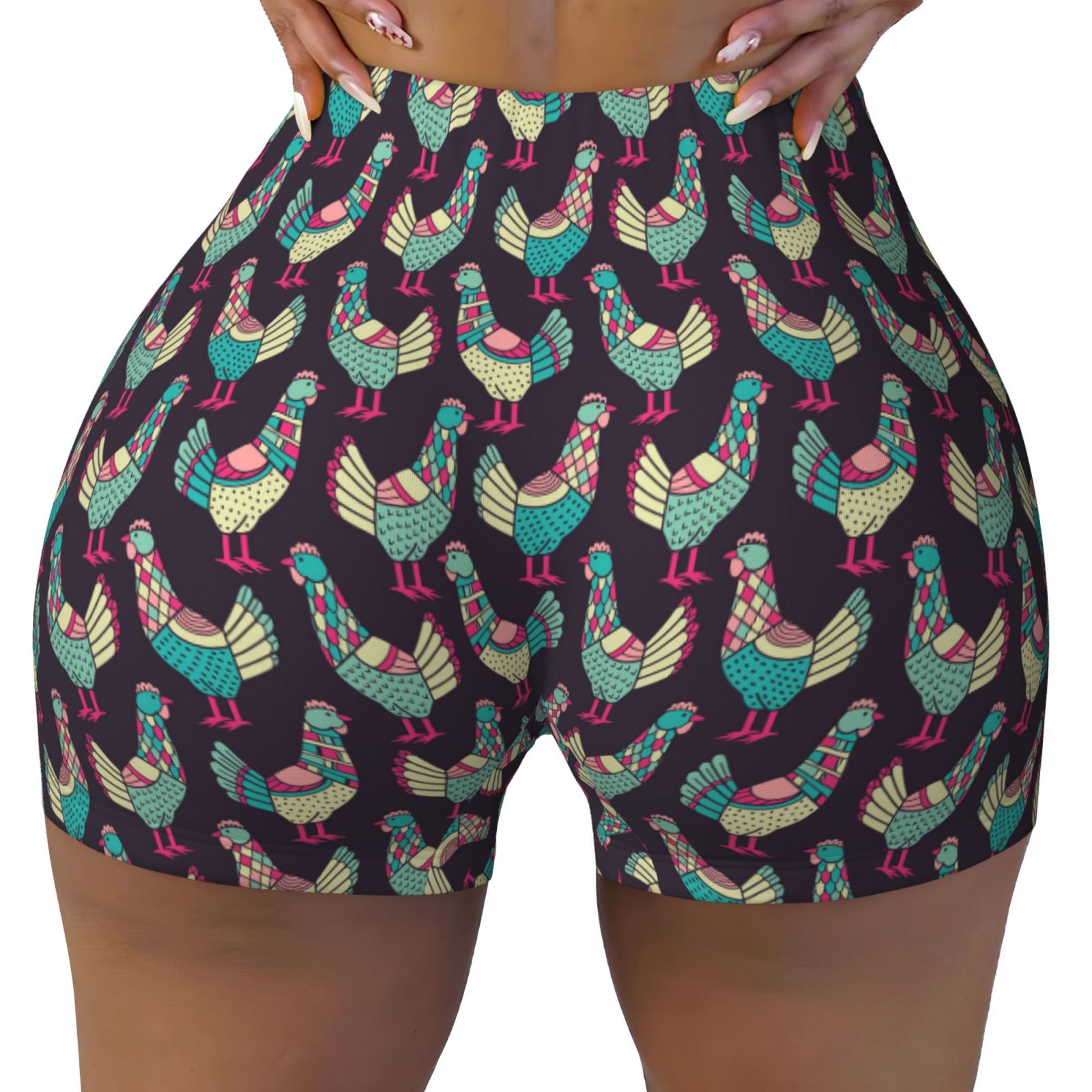 Qekee Bohemian Chicken Women Workout Shorts, Sports shorts, Scrunch ...