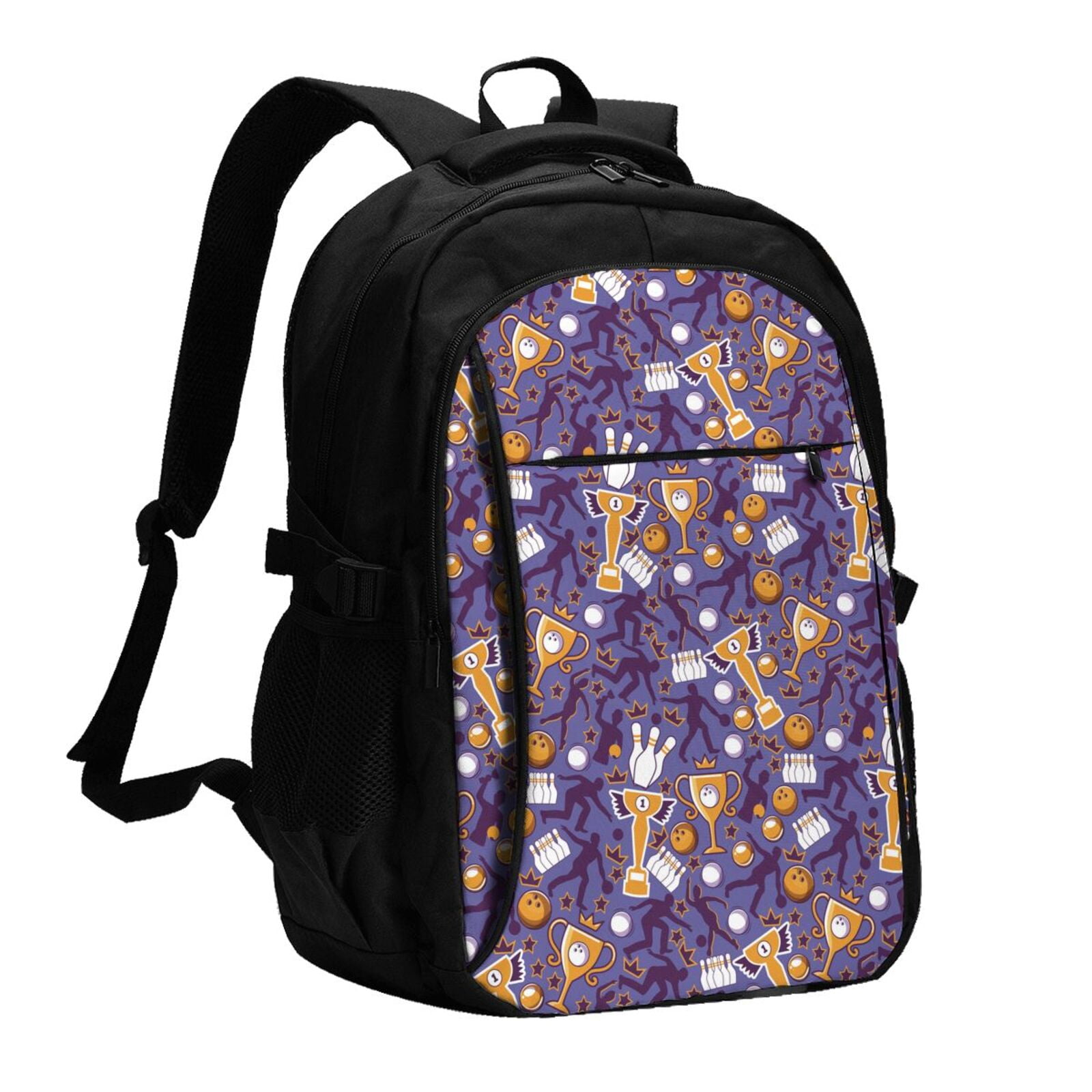Qekee Bowling Game Print Travel Laptop Backpack Waterproof Backpack ...