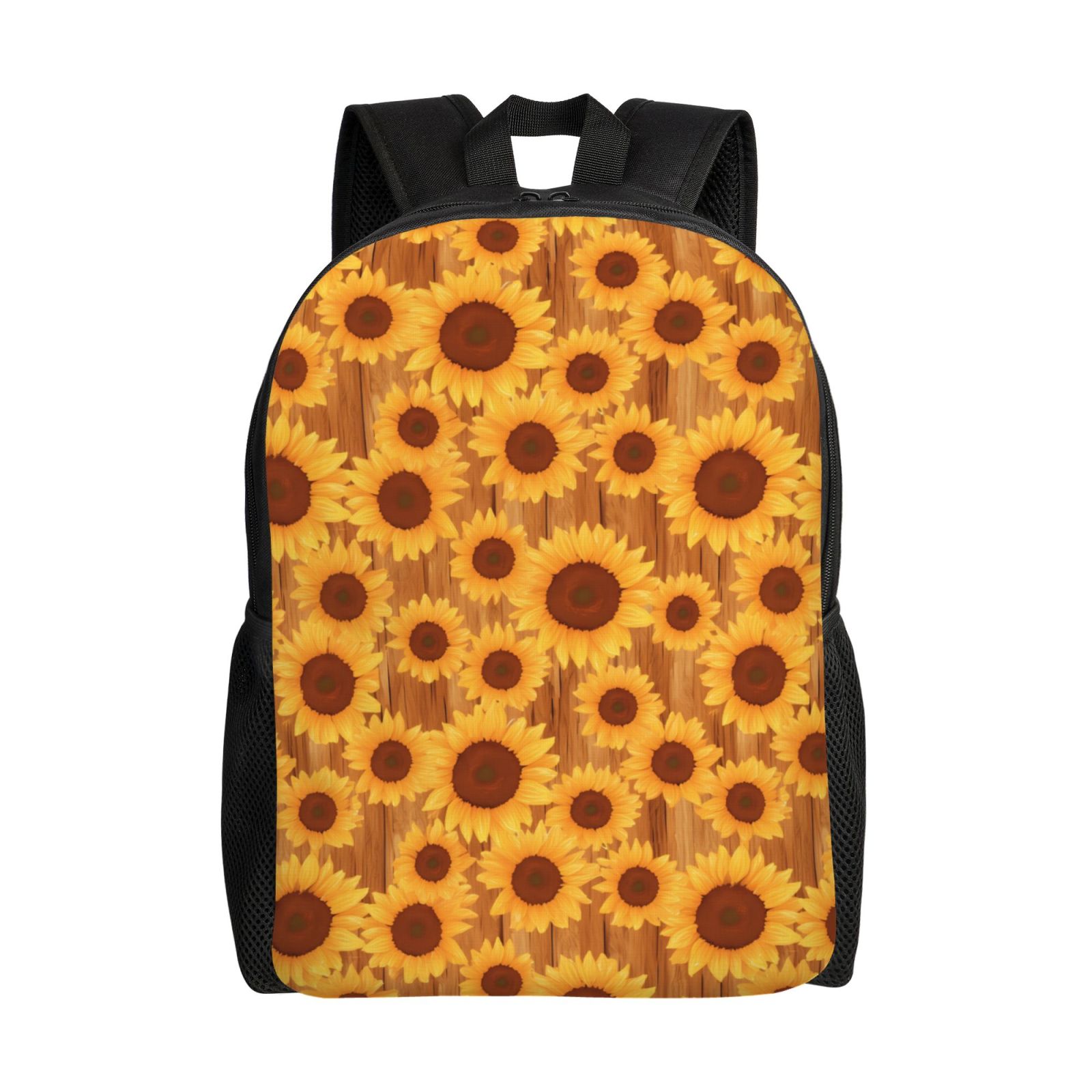 Qekee Brown Wood Grain Sunflower A print Travel Backpack for women and ...