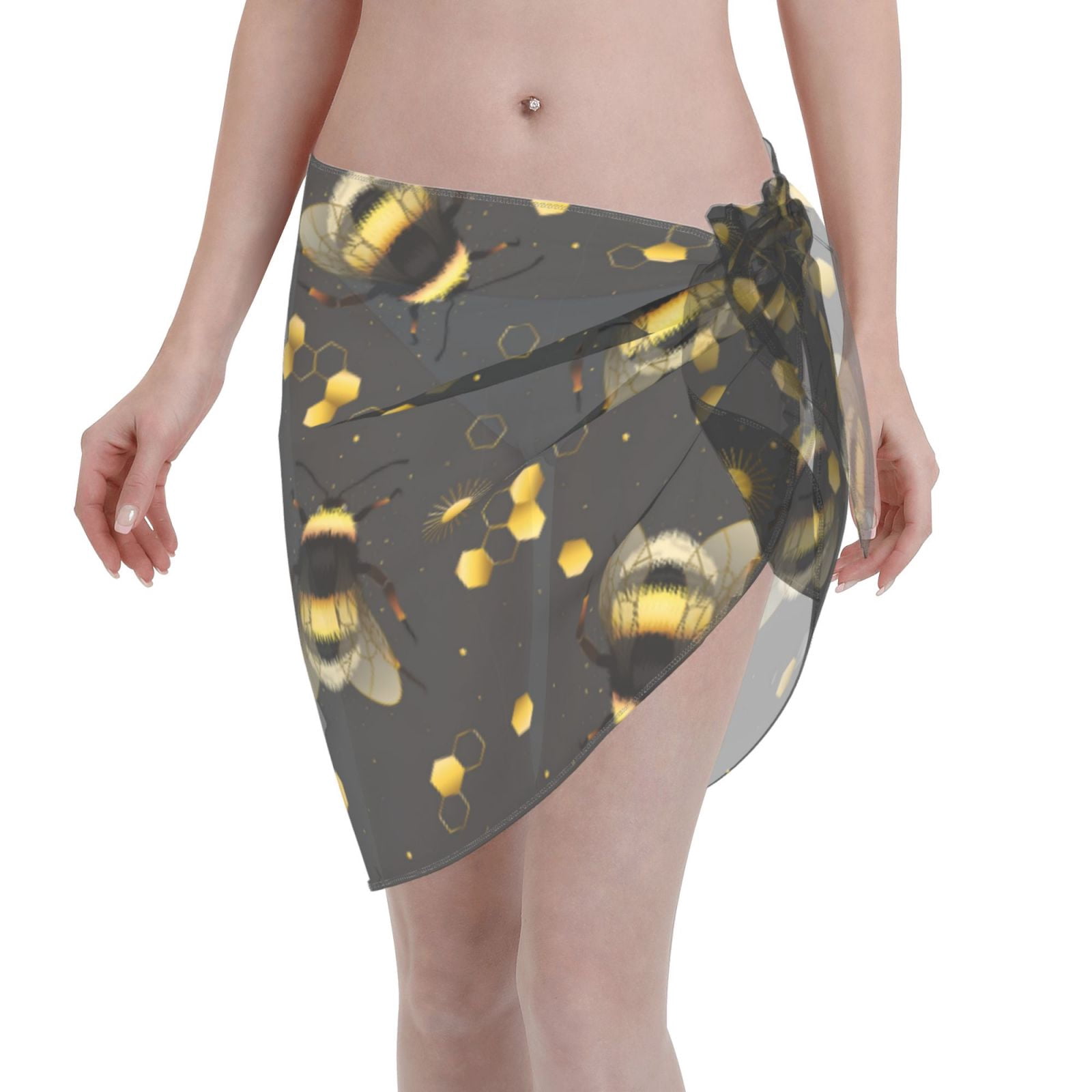 Qekee Bumblebee Women's Short Sarongs Cover Ups Sheer Bikini Wraps for ...