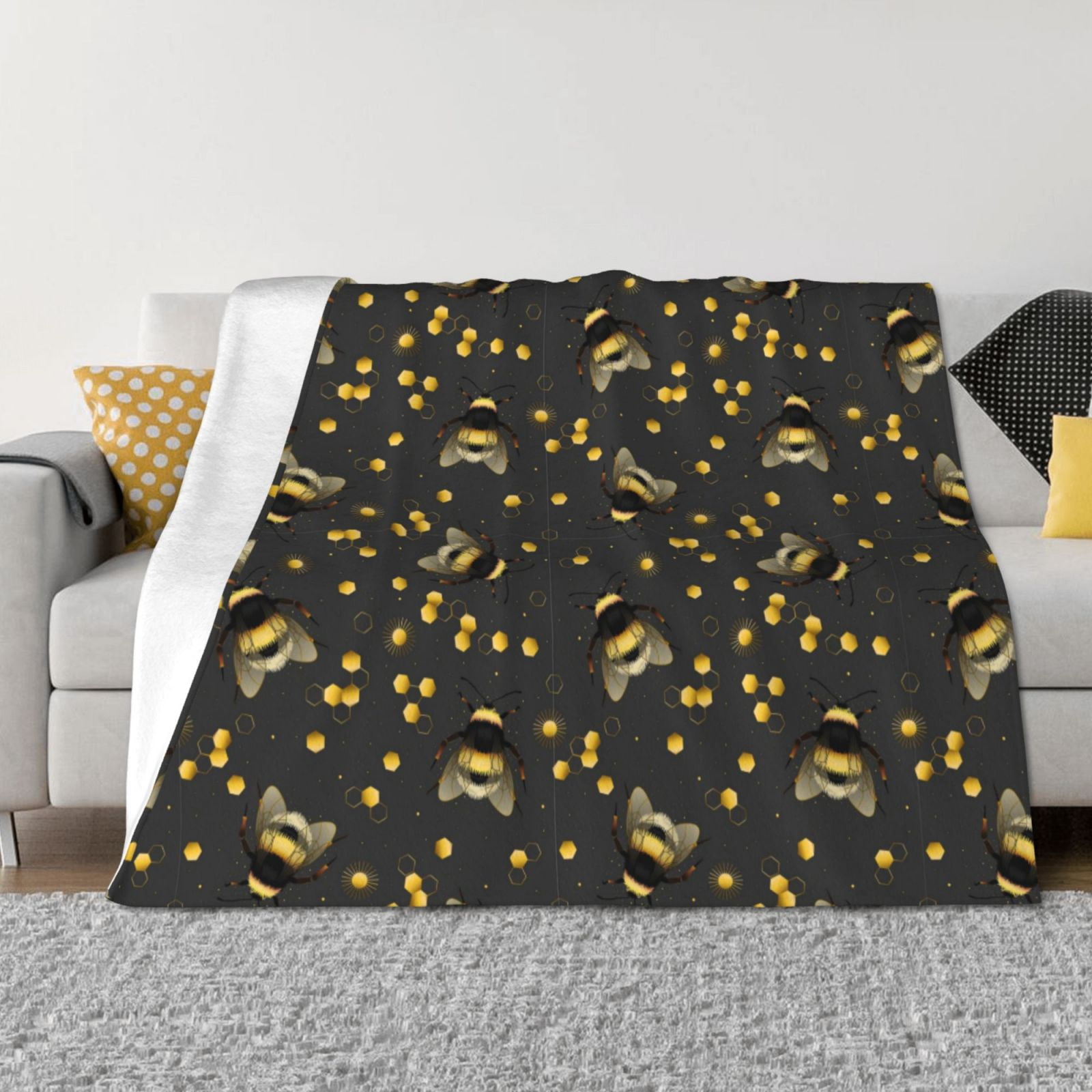 Qekee Bumblebee print Throw Blanket, Cotton Flannel Home Decor, All ...
