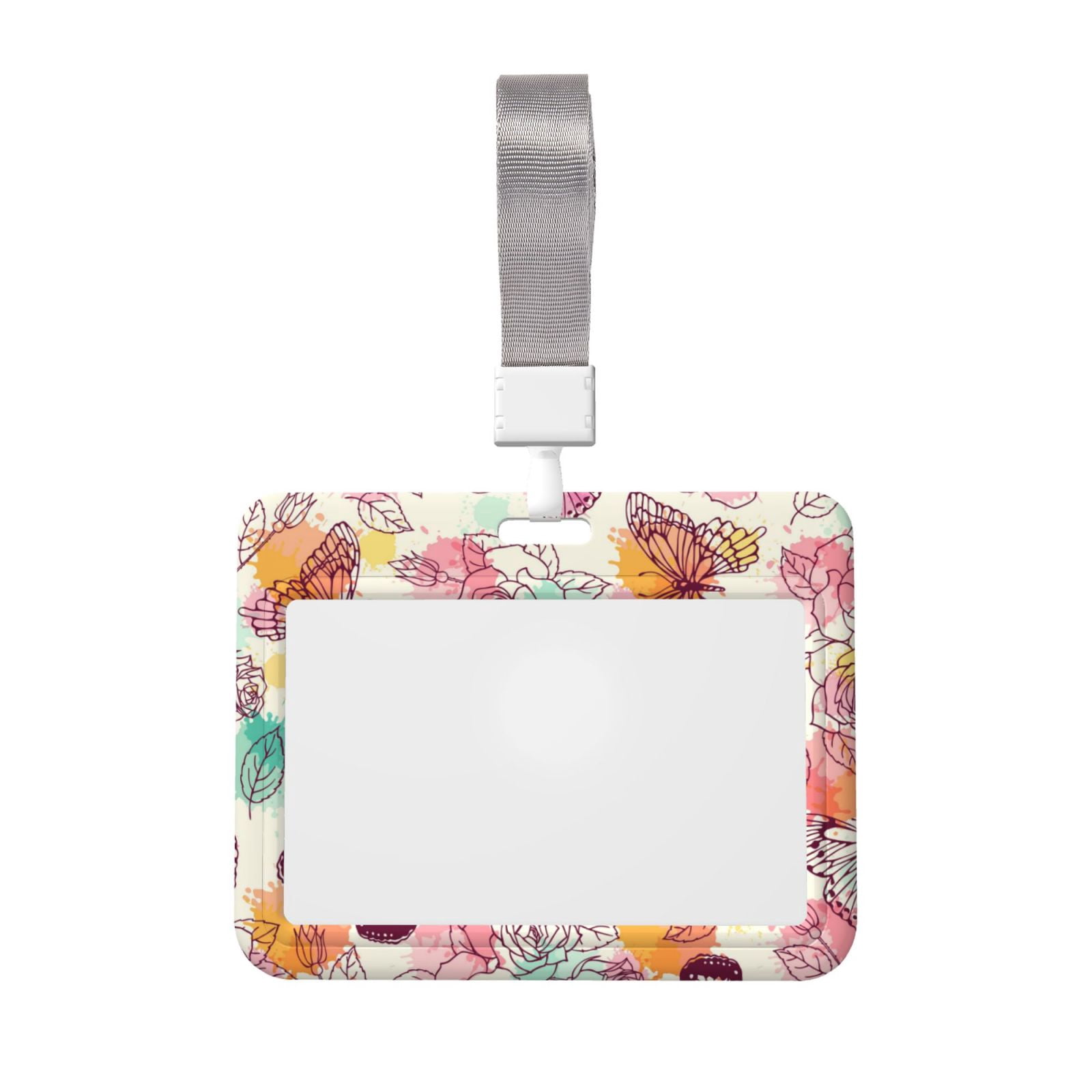 Qekee Butterflies and Roses Print Card Badge Holder,Clear Name Tag ID ...