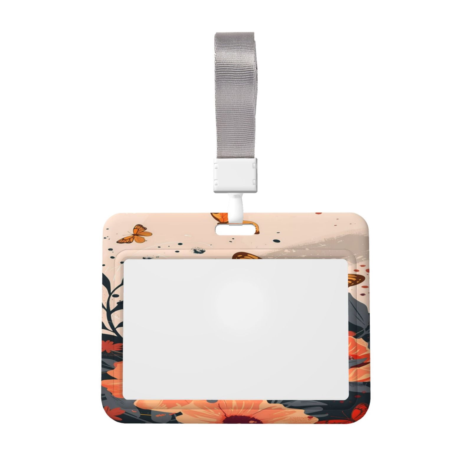 Qekee Butterfly Floral Elegance Print Card Badge Holder,Clear Name Tag ...