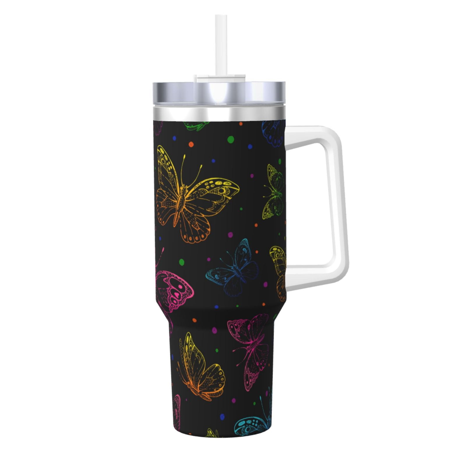 Qekee Butterfly Print 40 OZ Large Capacity Ice Bully Cup With Handle ...