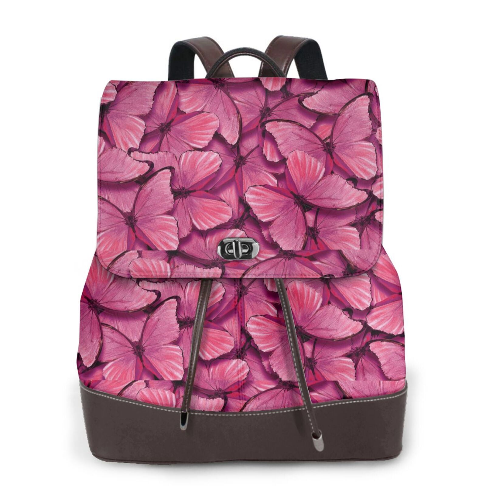 Qekee Butterfly Print Leather Backpack Purse for Women,Ladies Travel ...