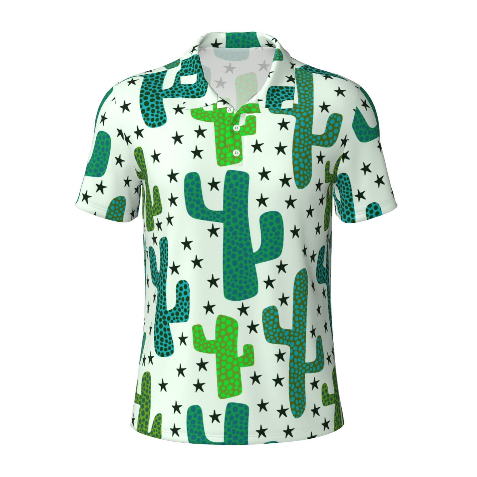 Qekee Cactus 1 for Mens Polo Shirts Casual Short Sleeve Button Down ...