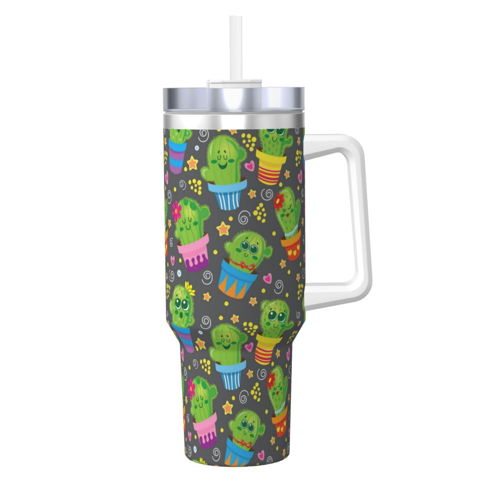 Qekee Cactus In Pots Print 40 OZ Large Capacity Ice Bully Cup With ...