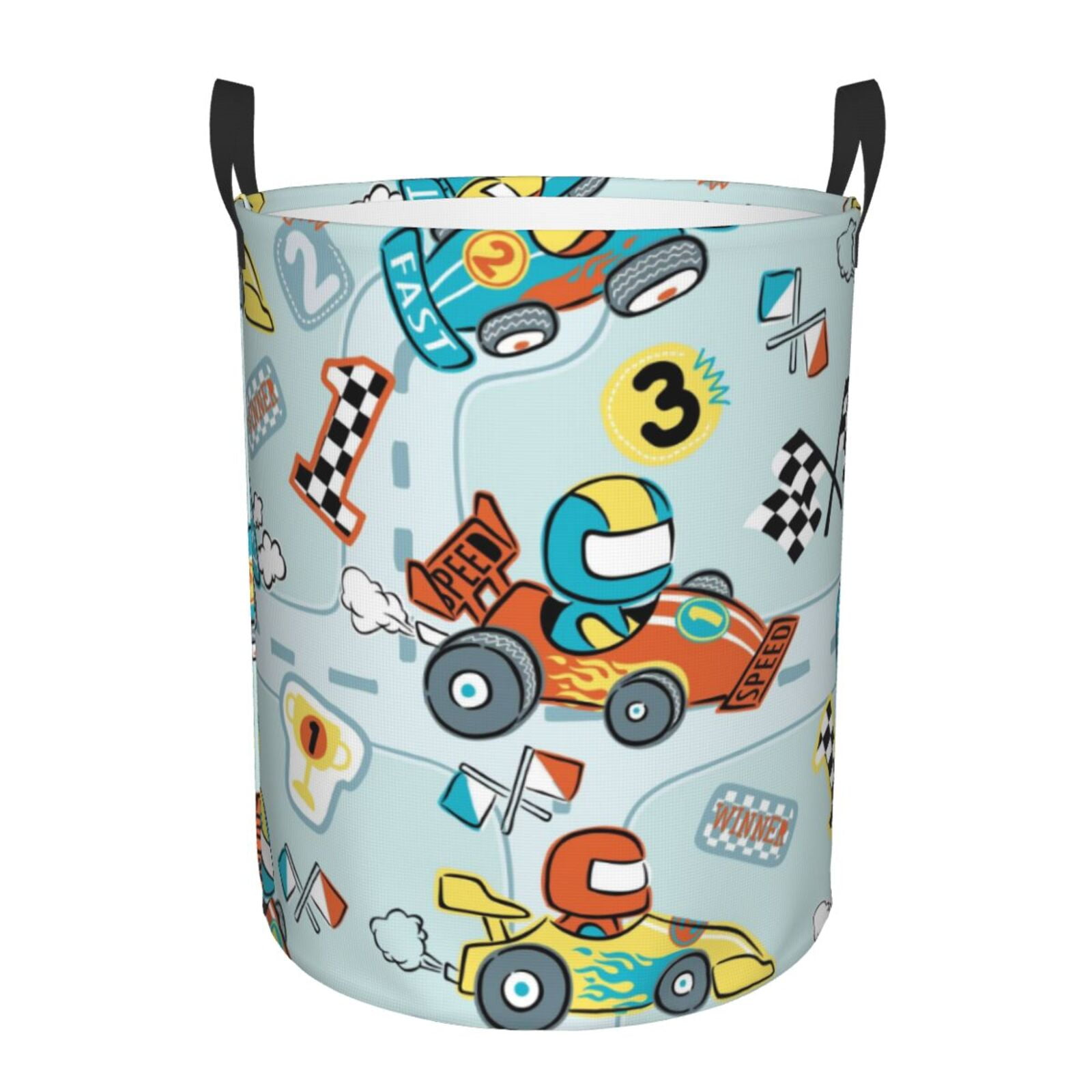 Qekee Cartoon Car Racing print Laundry Hamper Basket, Hamper Basket for ...