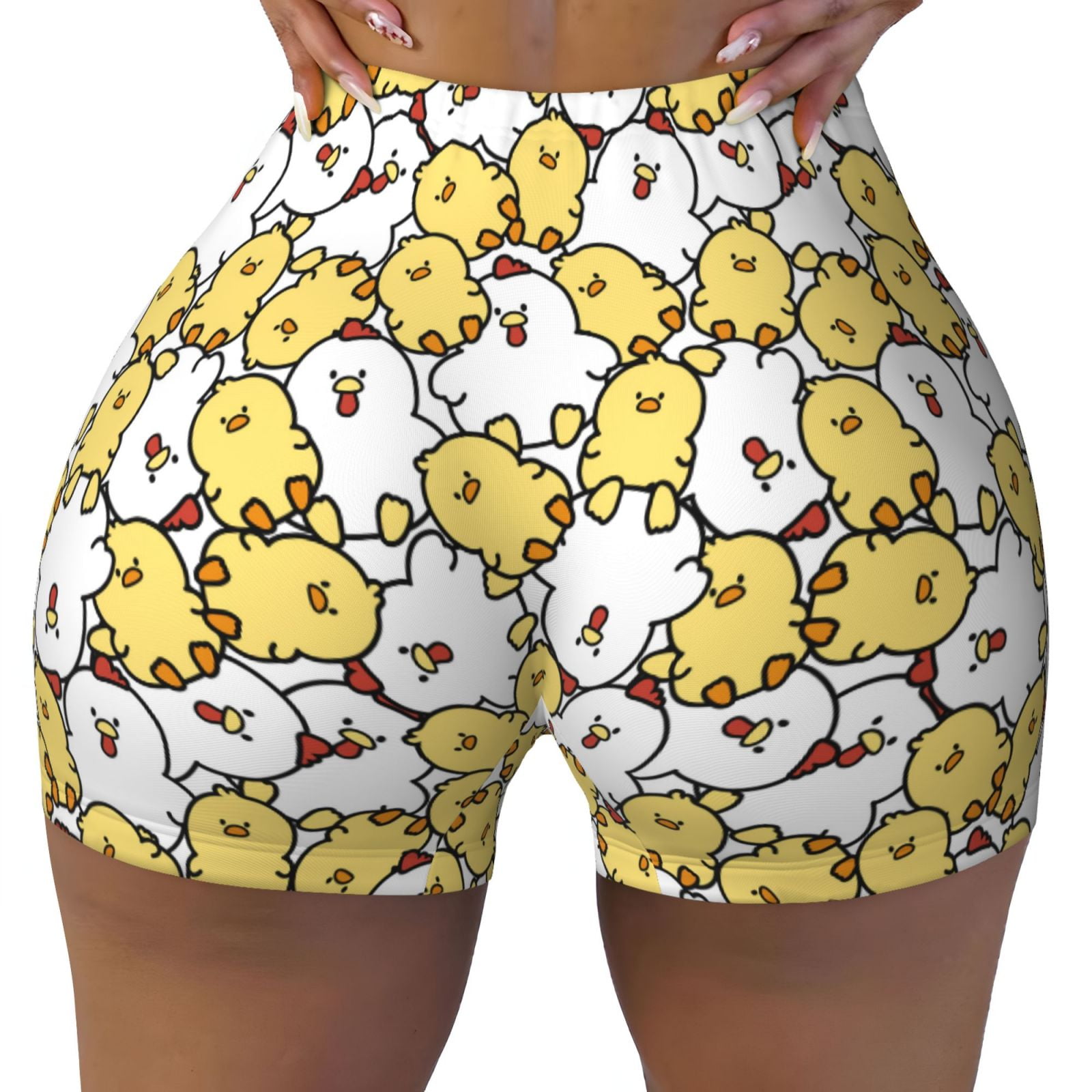 Qekee Cartoon Chicken Women Workout Shorts, Sports shorts, Scrunch Butt ...