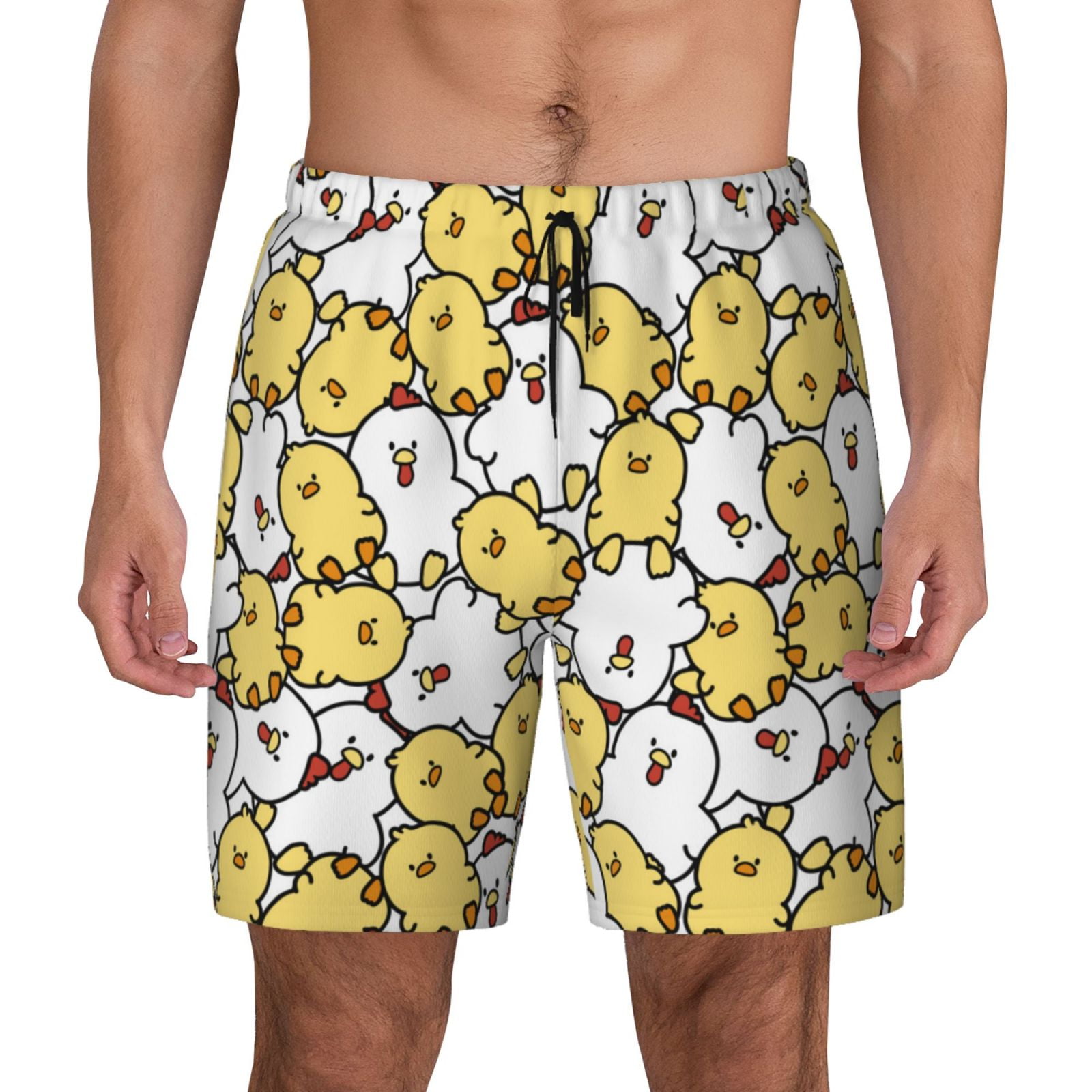 Qekee Cartoon Chicken print Mens Swim Quick Dry Stretch Swim Shorts ...