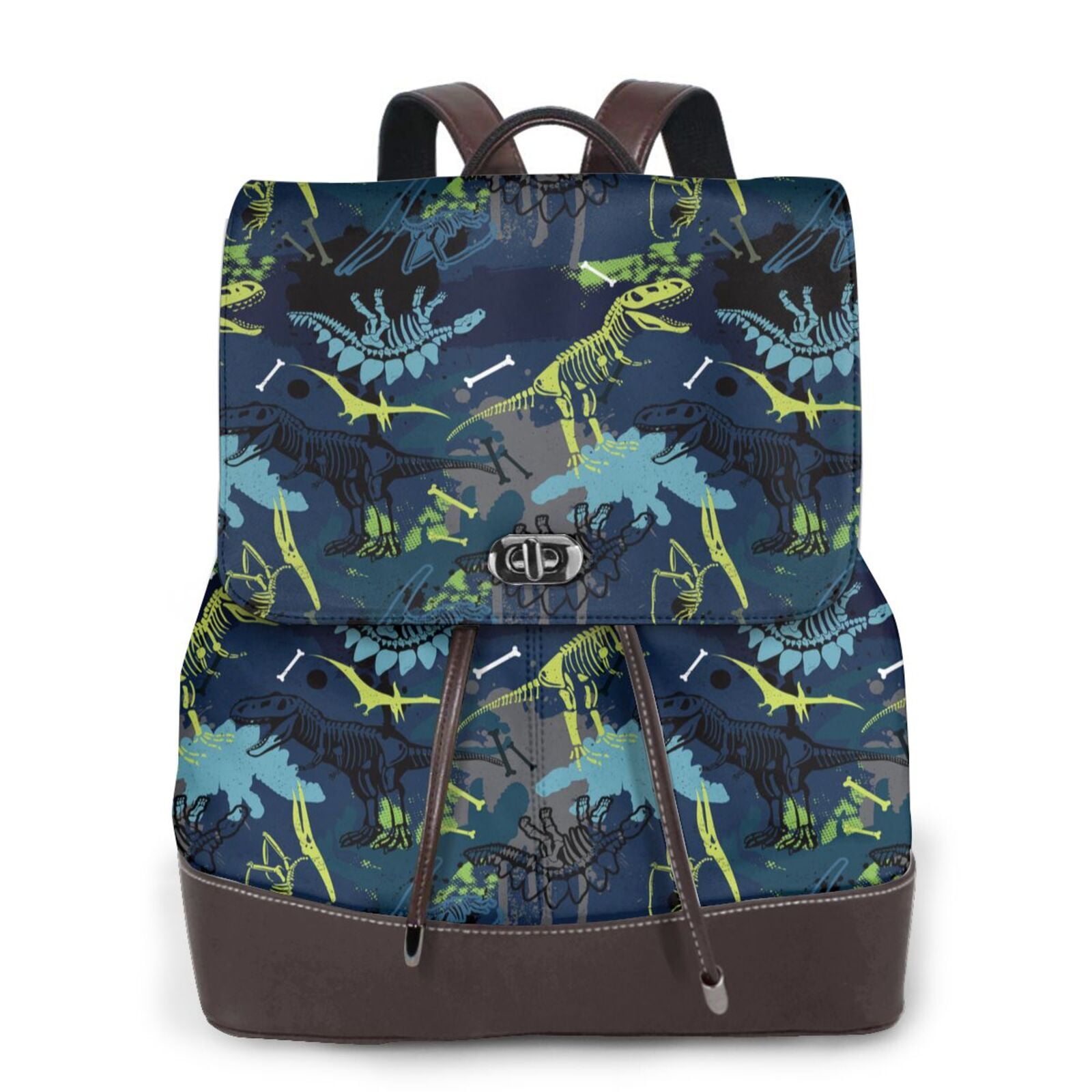 Qekee Cartoon Dinosaur Print Leather Backpack Purse for Women,Ladies ...