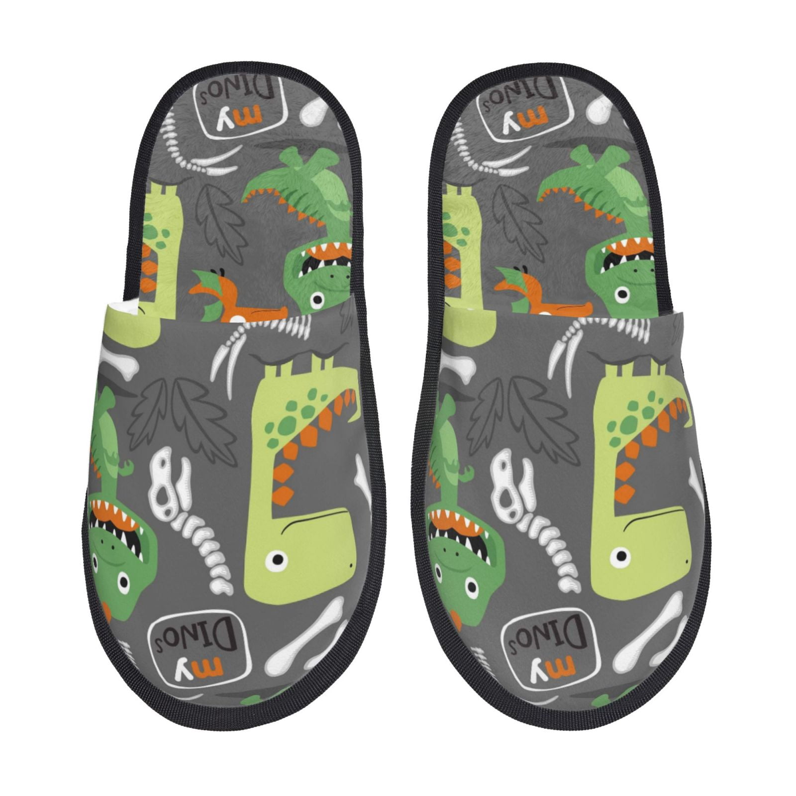 Qekee Cartoon Dinosaurs print Slippers for Women and Men, Fluffy Cute ...