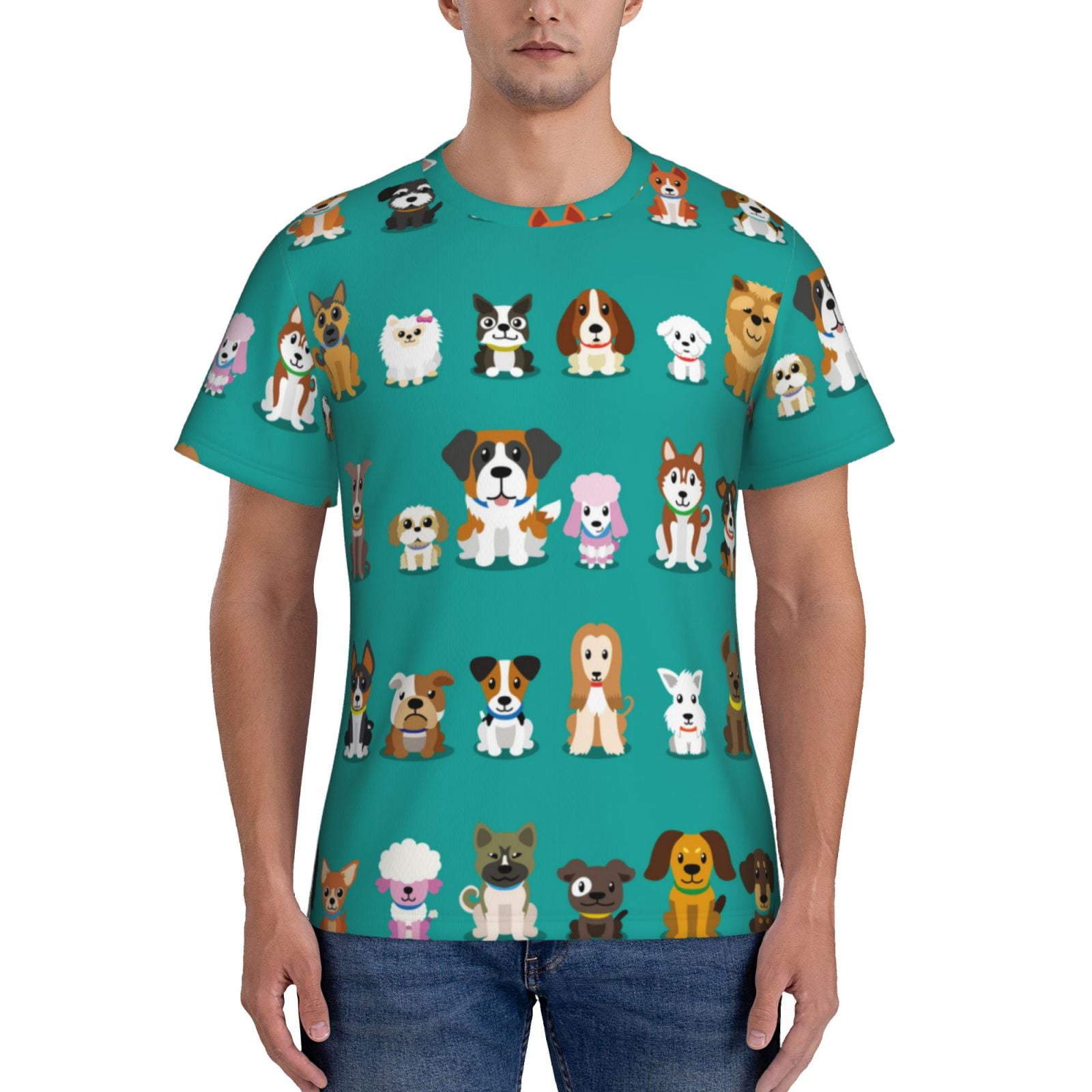 Qekee Cartoon Dogs Classic Fit T-Shirt Men's Shirt Men's Tight Short ...