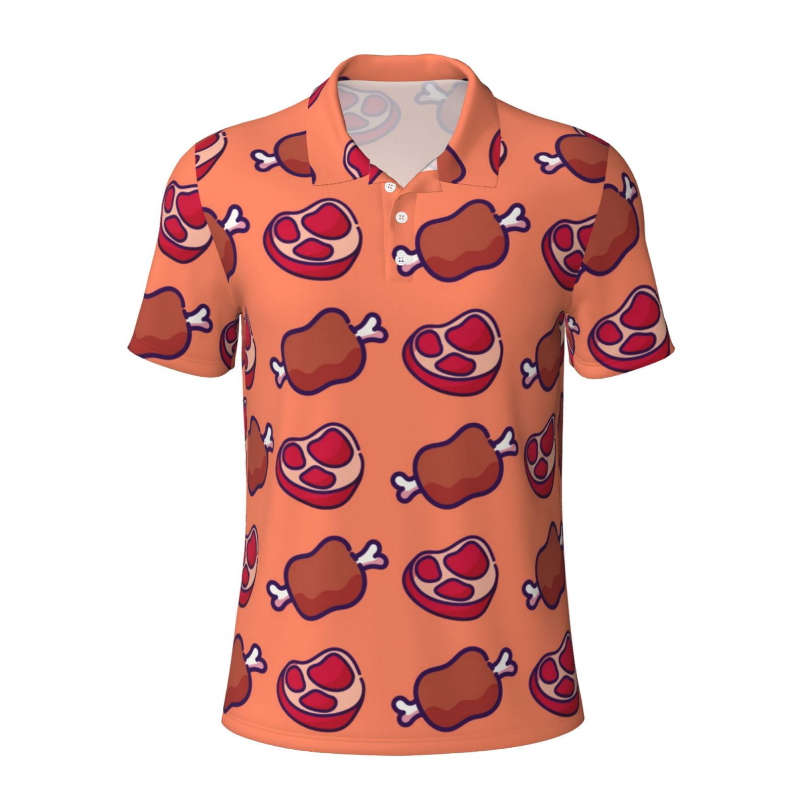 Qekee Cartoon Meat for Mens Polo Shirts Casual Short Sleeve Button Down ...