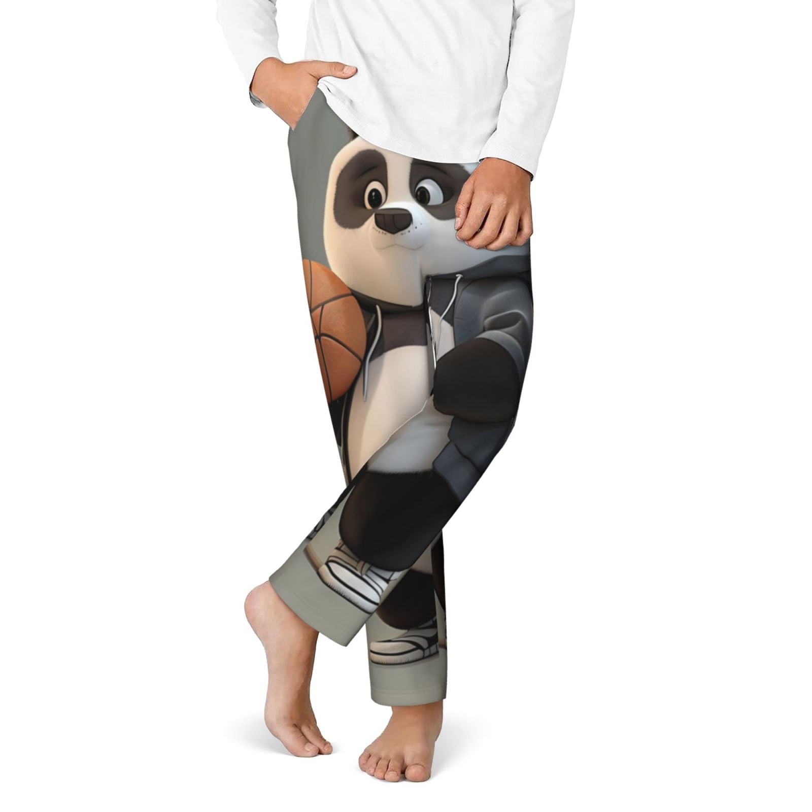 Qekee Cartoon Pandas Basketball Print Kids Pajama Pants, Teenagers ...