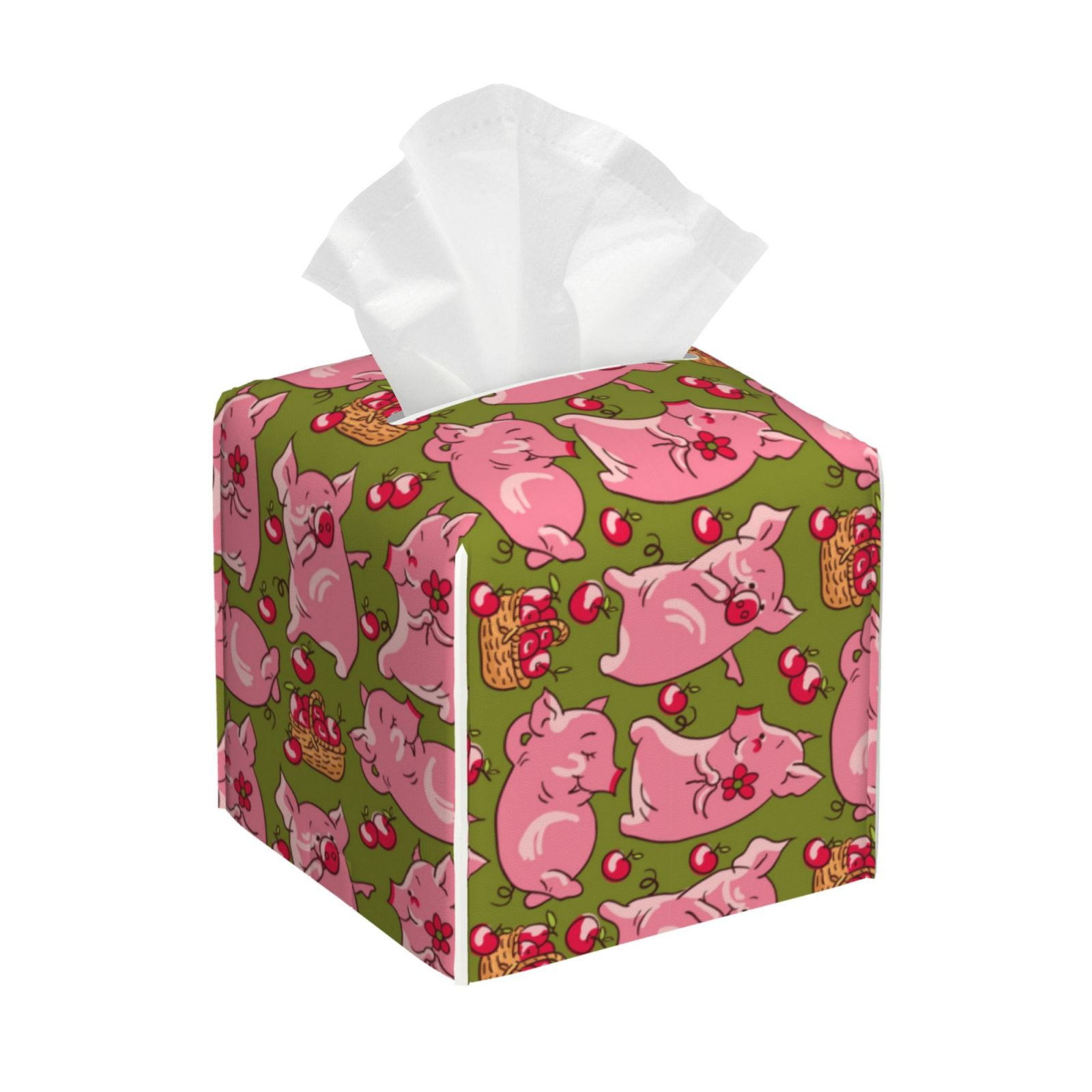 Qekee Cartoon Pigs for Tissue Box Cover Holder, Square with Bottom Belt ...