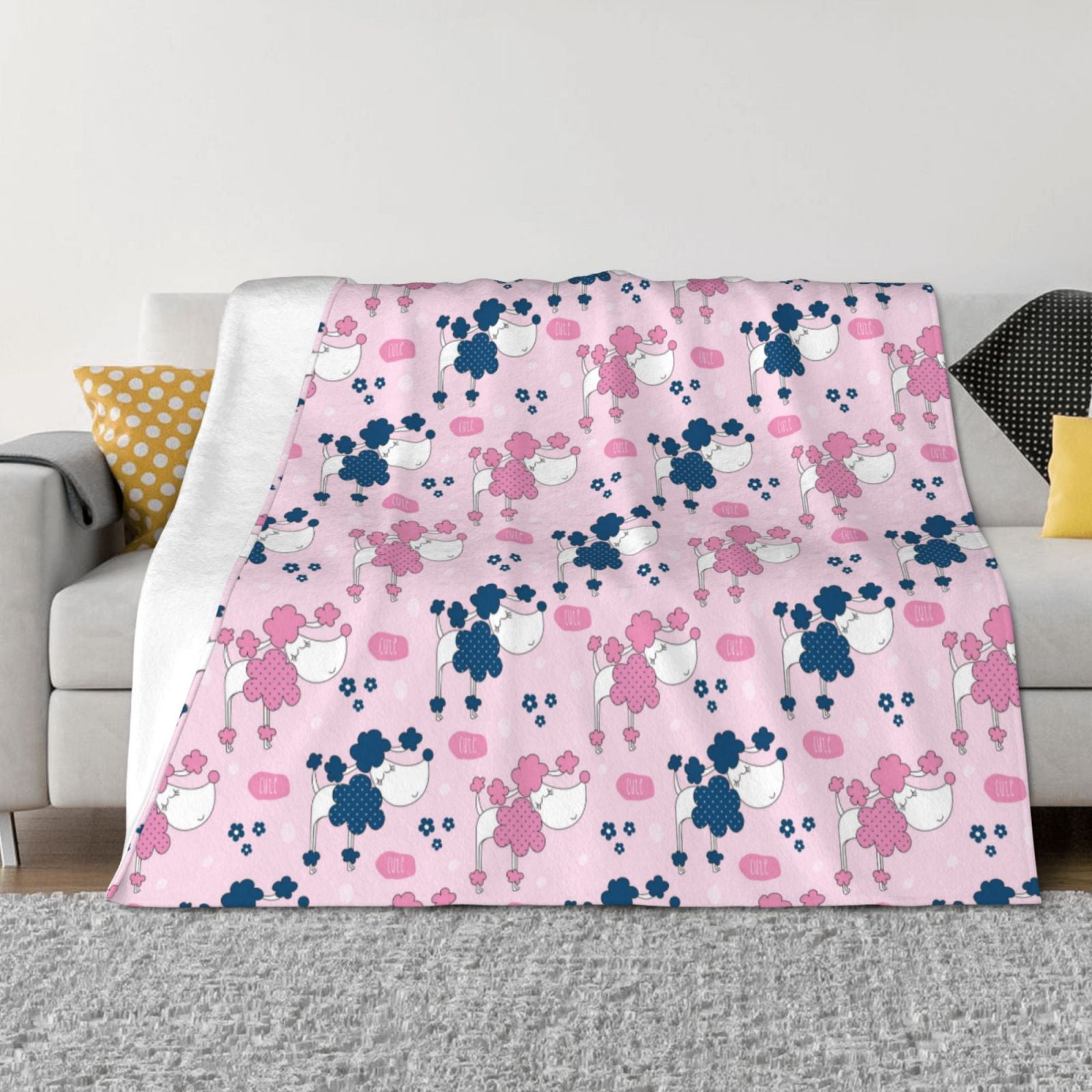 Qekee Cartoon Poodle Dog print Throw Blanket, Cotton Flannel Home Decor ...