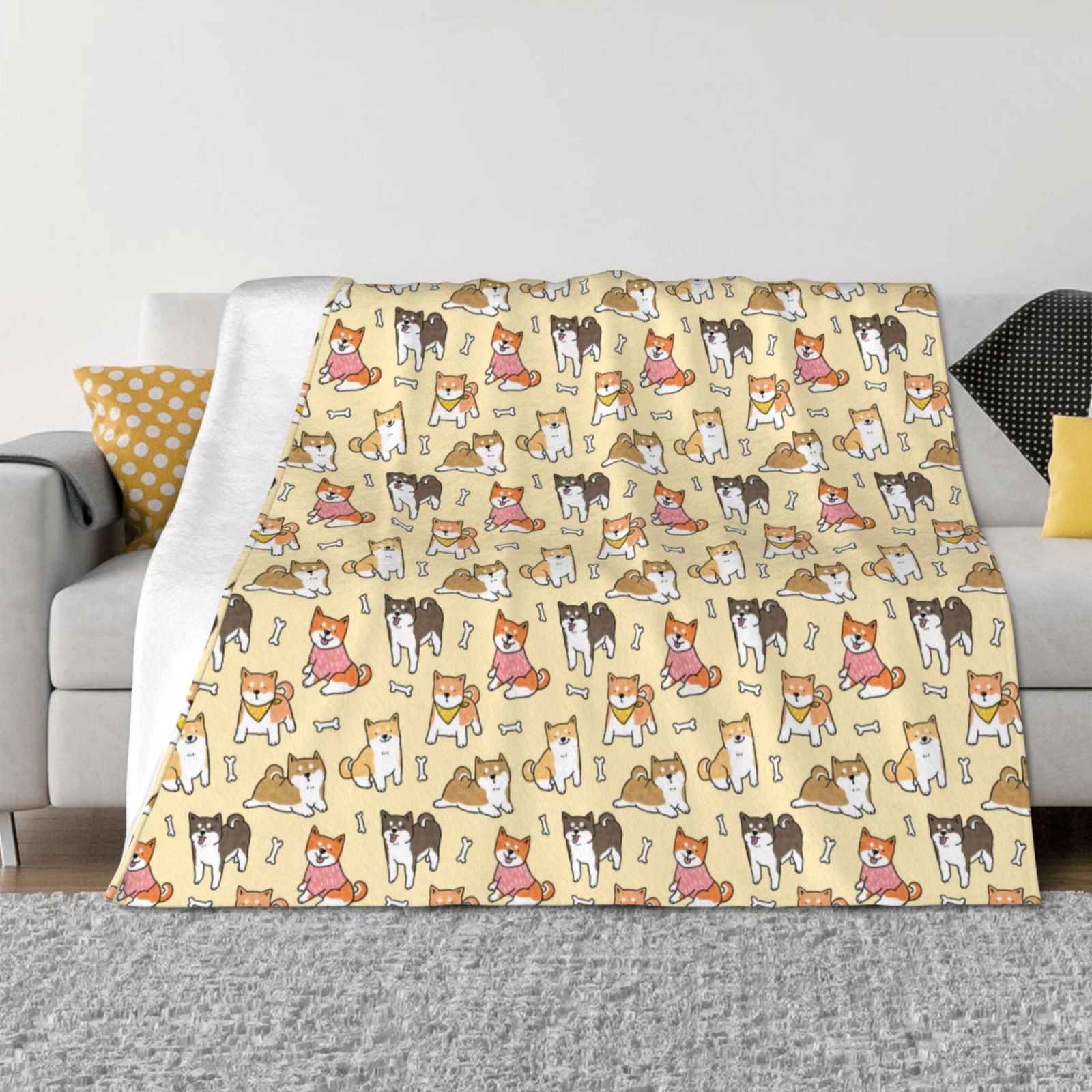 Qekee Cartoon Shiba Inu Dog Print Throw Blanket, Flannel Home Decor ...