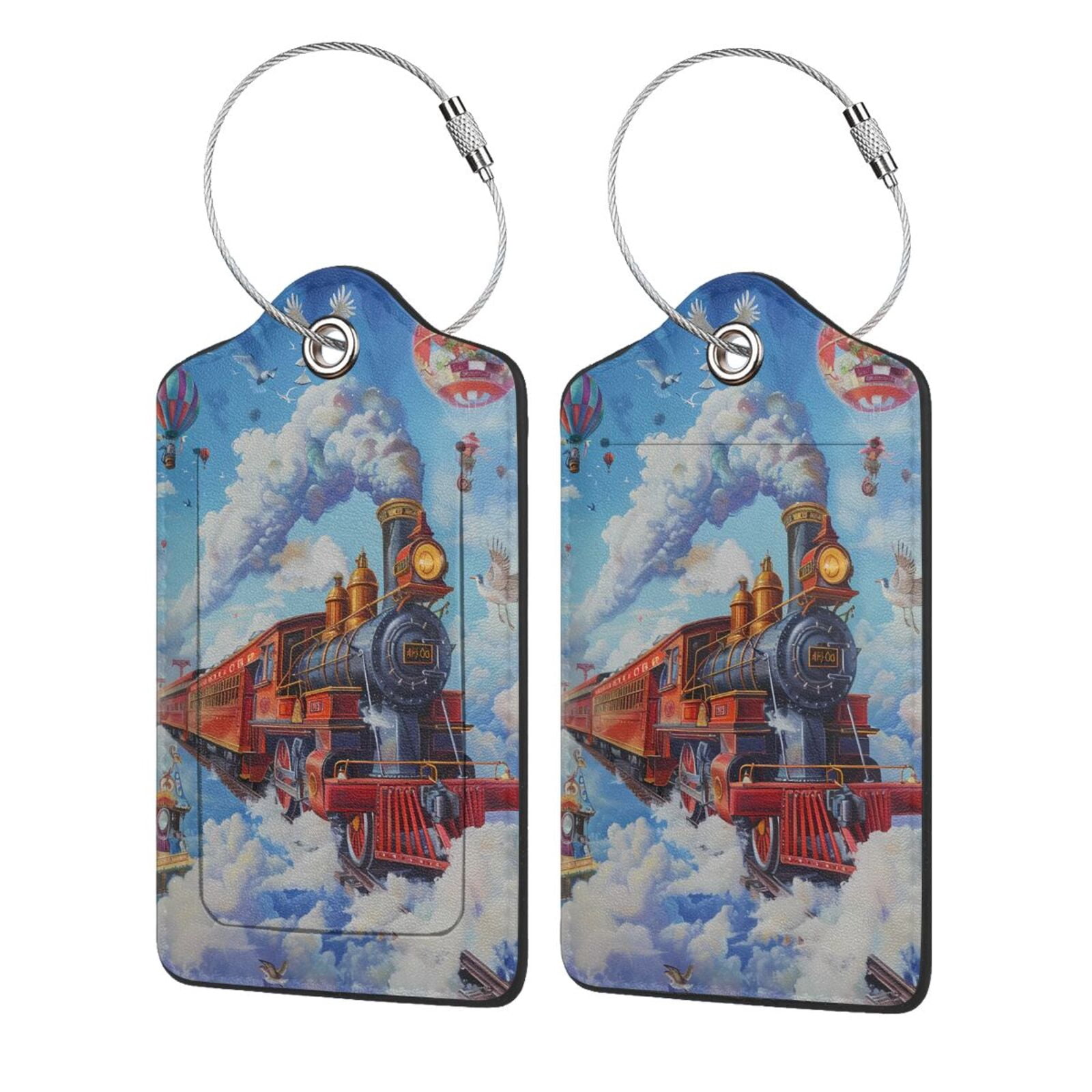 Qekee Cartoon Train Hot Air Balloon Print Luggage Tag for Suitcase,Bag ...