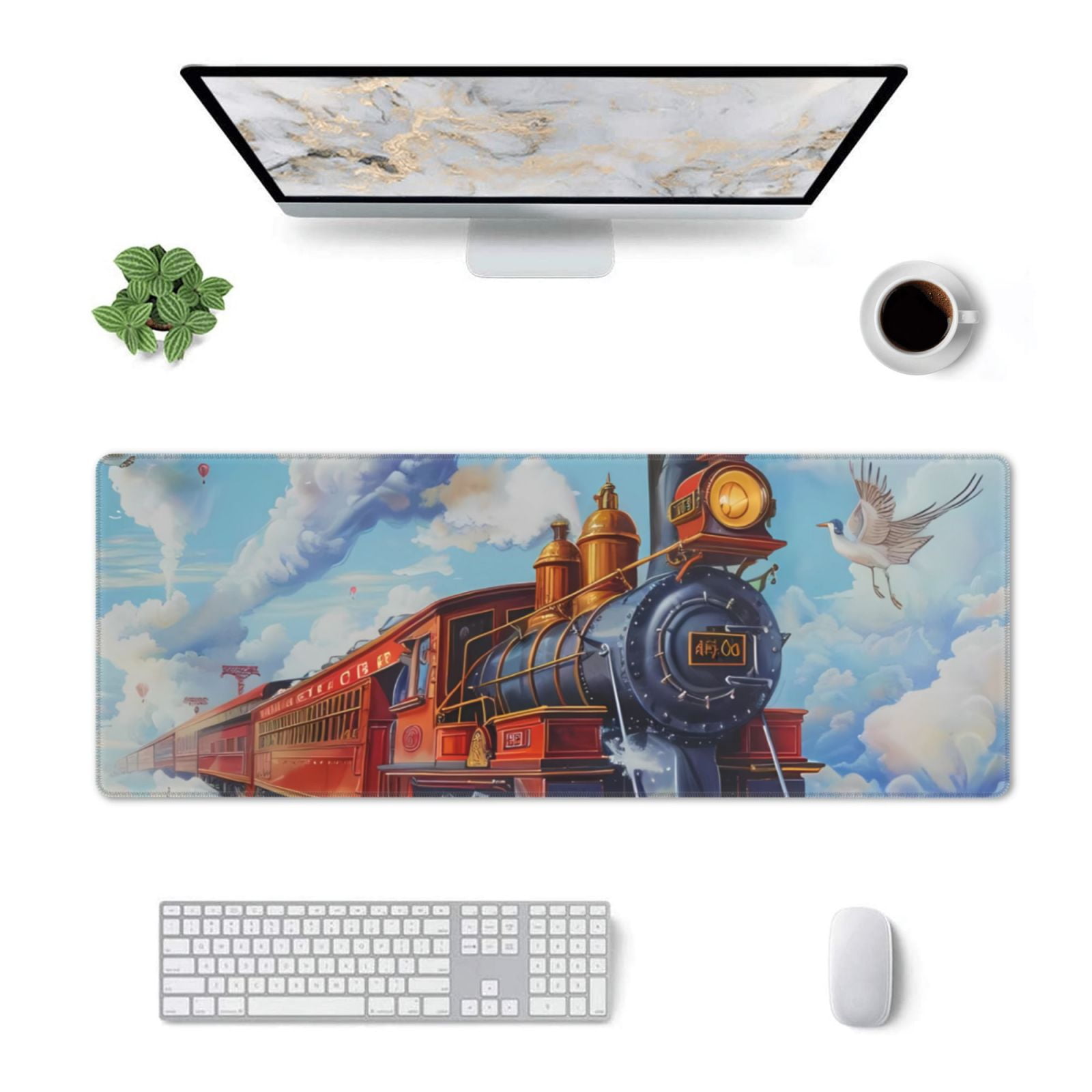 Qekee Cartoon Train Hot Air Balloon Print Mouse Pad,Desk Pad Protector ...