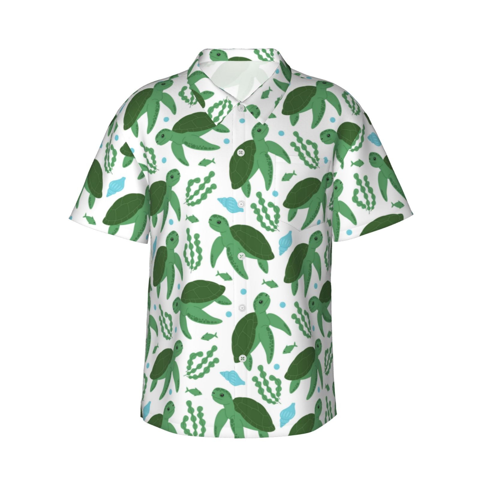 Qekee Cartoon Turtle print Hawaiian Shirt for Men Short Sleeve Button ...