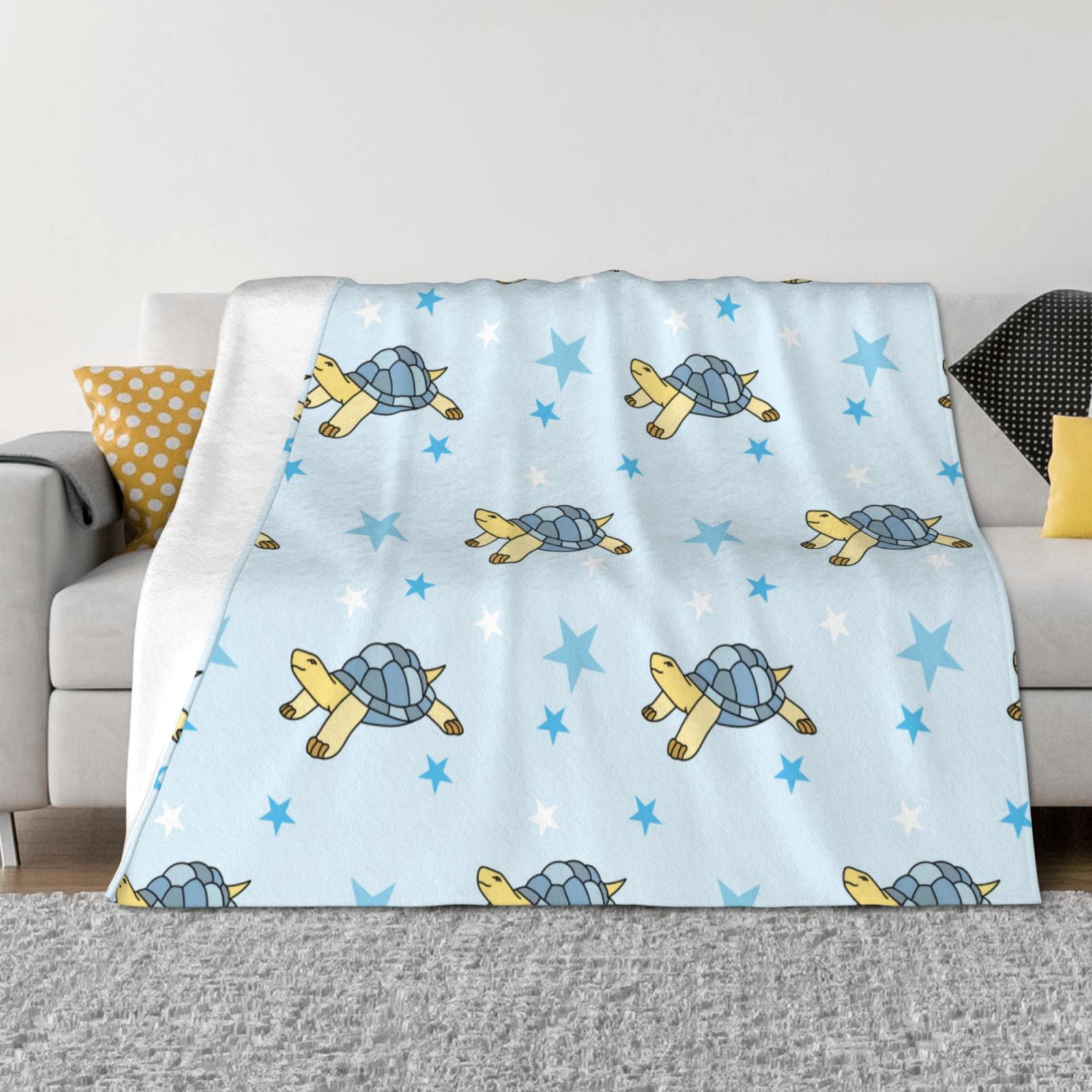 Qekee Cartoon Turtle print Throw Blanket, Cotton Flannel Home Decor ...