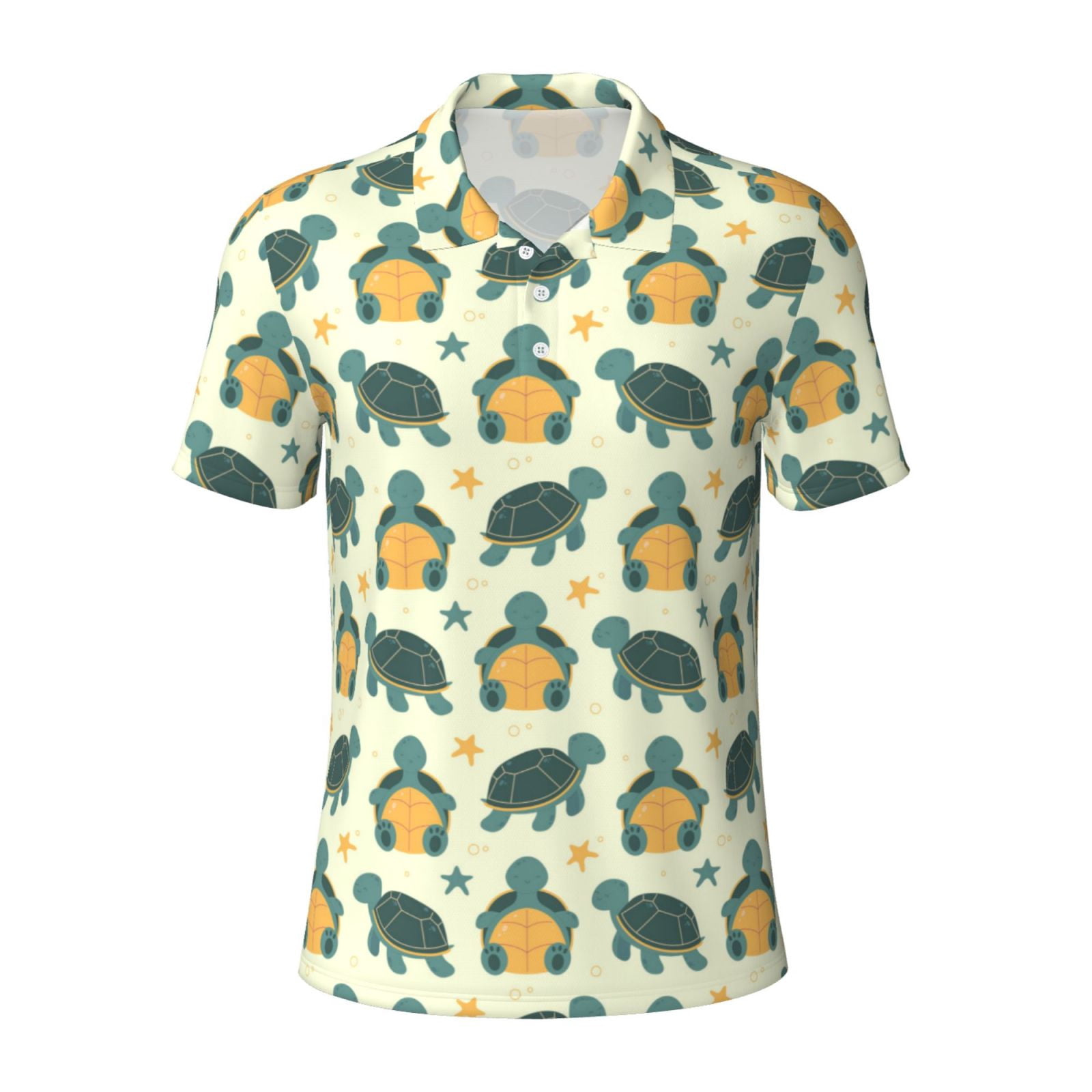 Qekee Cartoon Turtles for Mens Polo Shirts Casual Short Sleeve Button ...