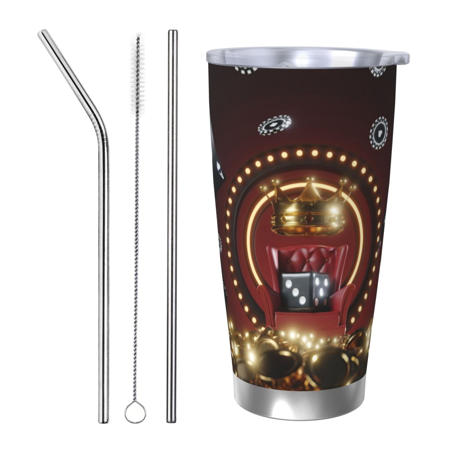 Qekee Casino King And Playing Cards Print 20OZ Car Cup,Stainless Steel ...