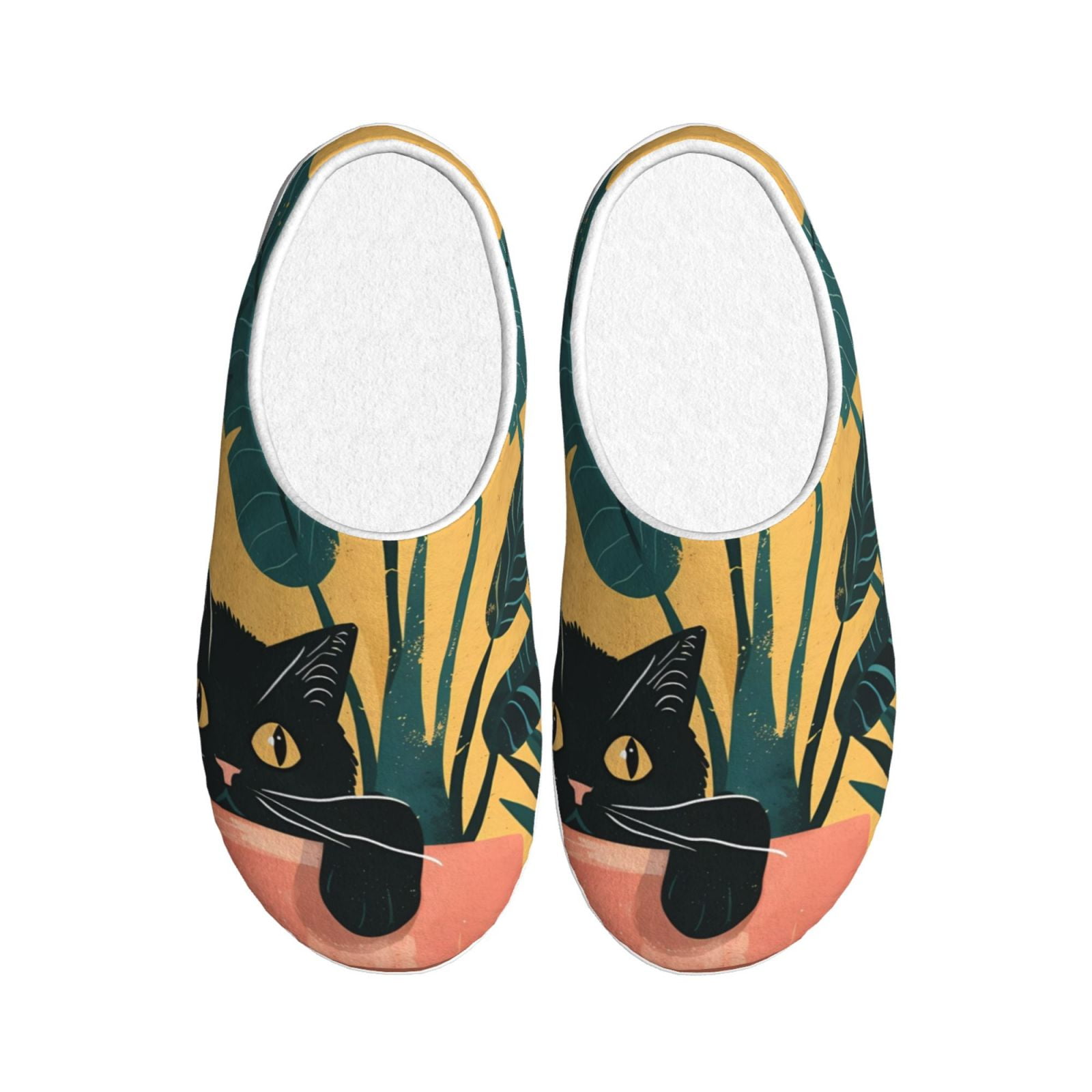 Qekee Cat Hiding In Potted Plants Print TPR Cotton Slippers for Adults ...
