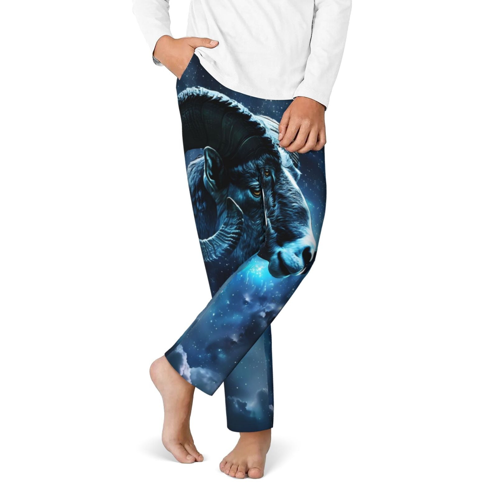 Qekee Celestial Ram Night Sky Print Kids Pajama Pants, Teenagers ...