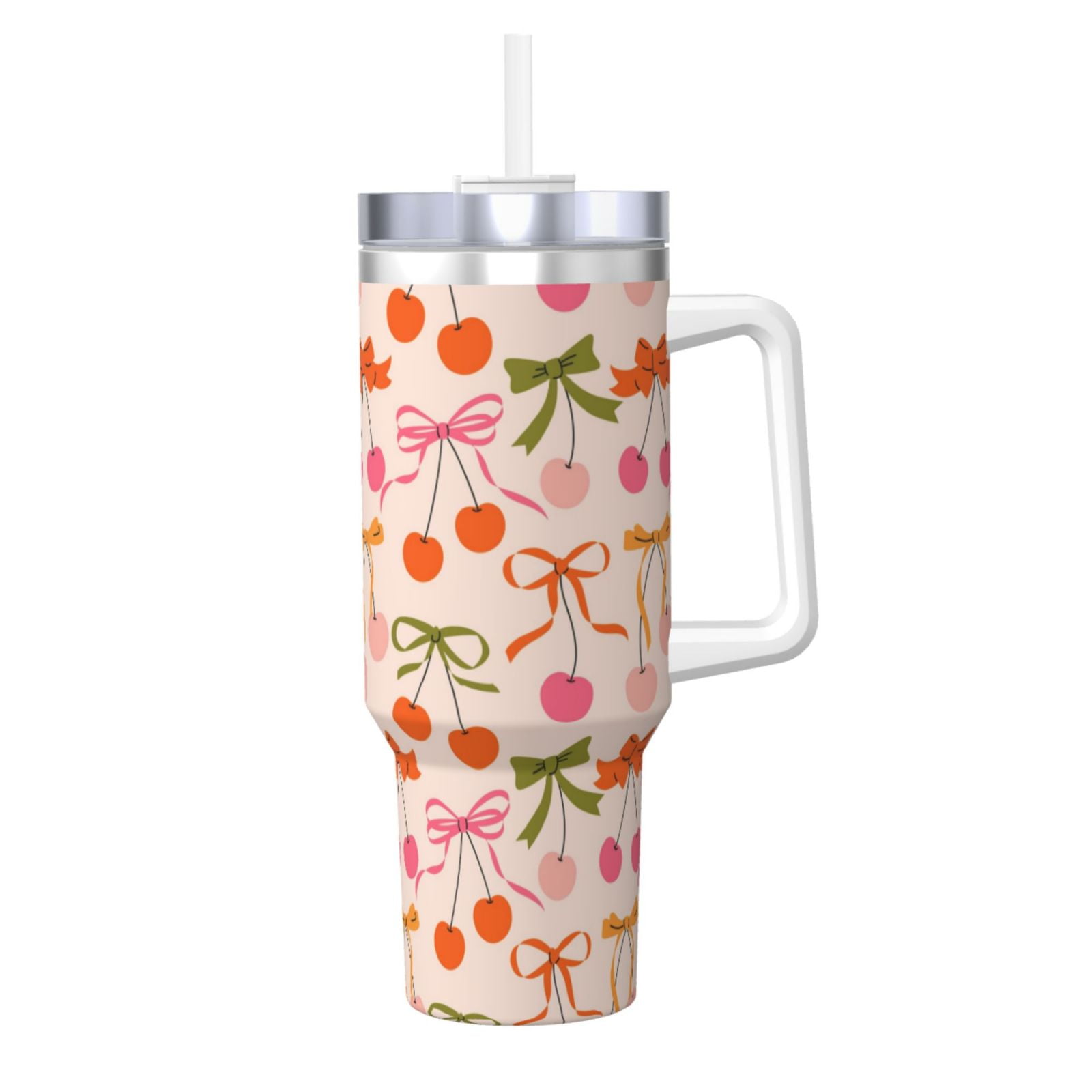 Qekee Cherries And Bows Print 40 OZ Large Capacity Ice Bully Cup With ...