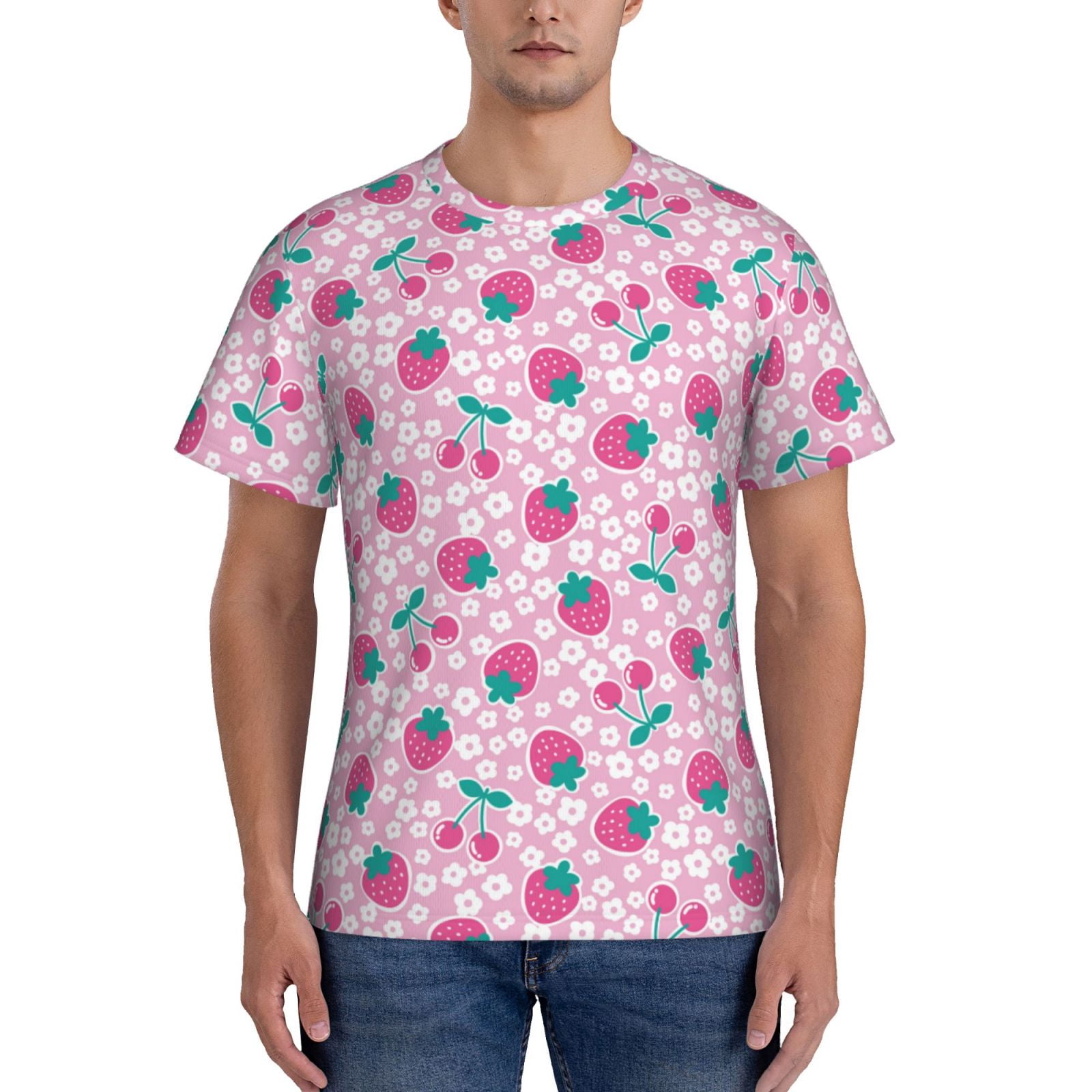 Qekee Cherry Strawberry Classic Fit T-Shirt Men's Shirt Men's Tight ...