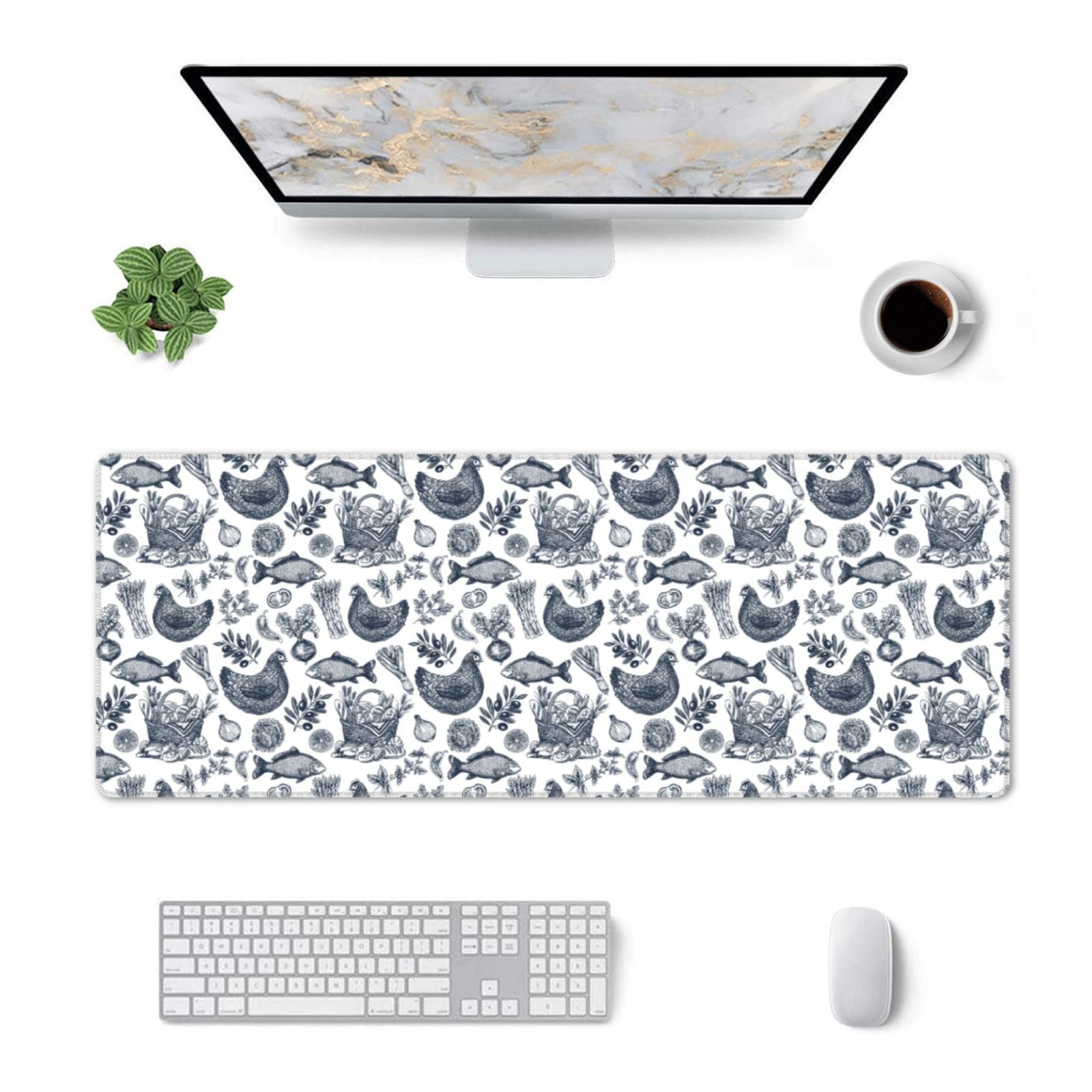Qekee Chicken And Fish Print Mouse Pad,Desk Pad Protector,Office Desk ...